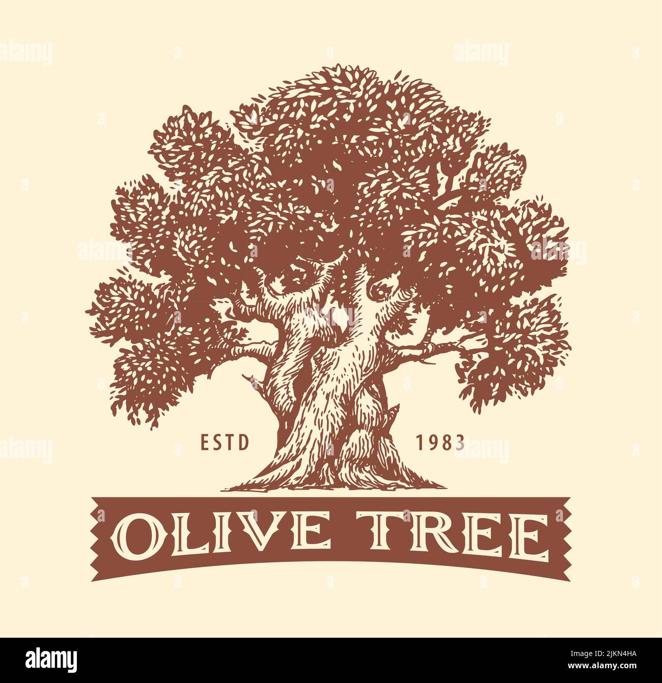 Olive Tree. Design element for decoration olive oil. Hand drawn Sketch ...