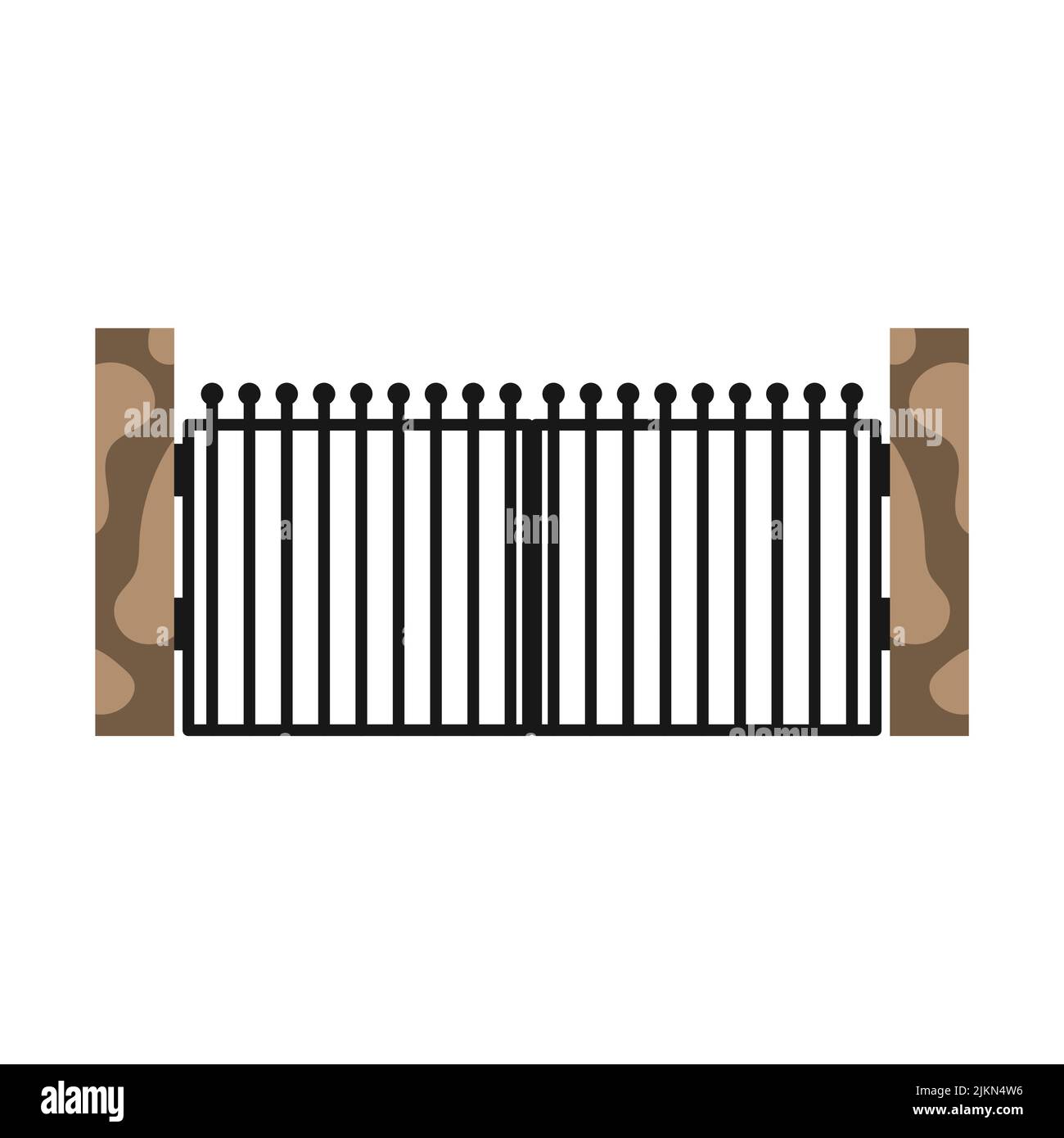 Gate with iron fence door and metal cartoon manor decoration. Front ...
