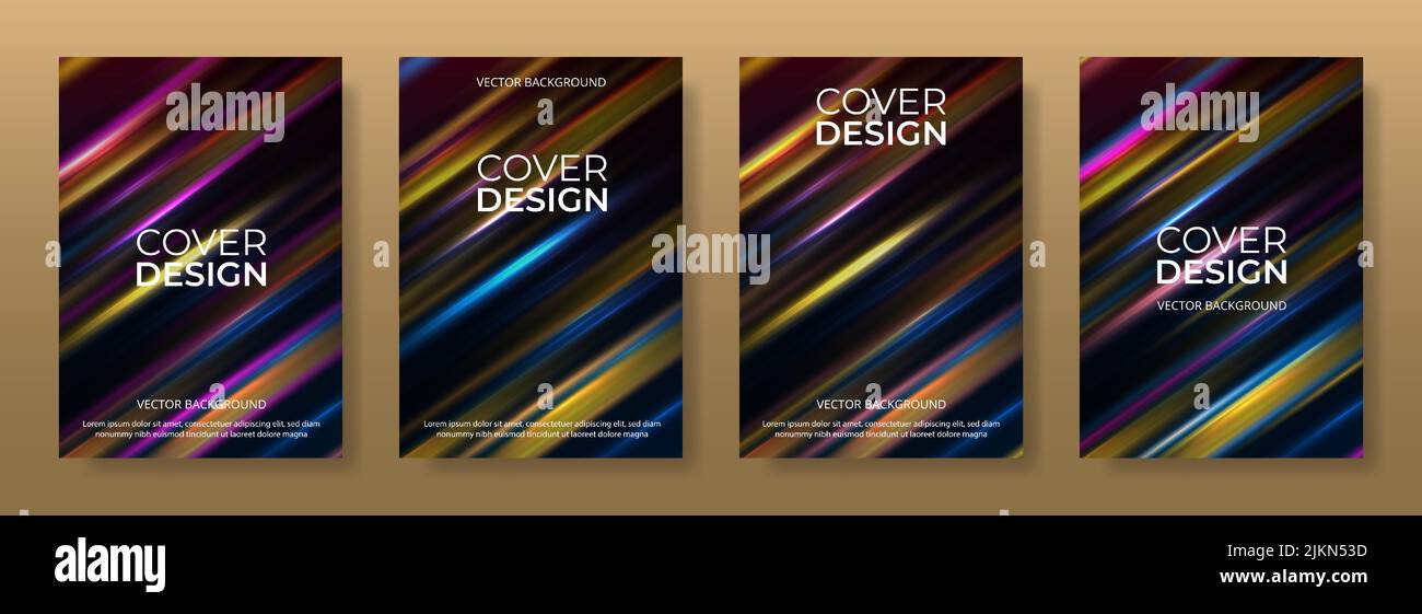 Set of creative covers with glowing multicolored lines. Abstract ...