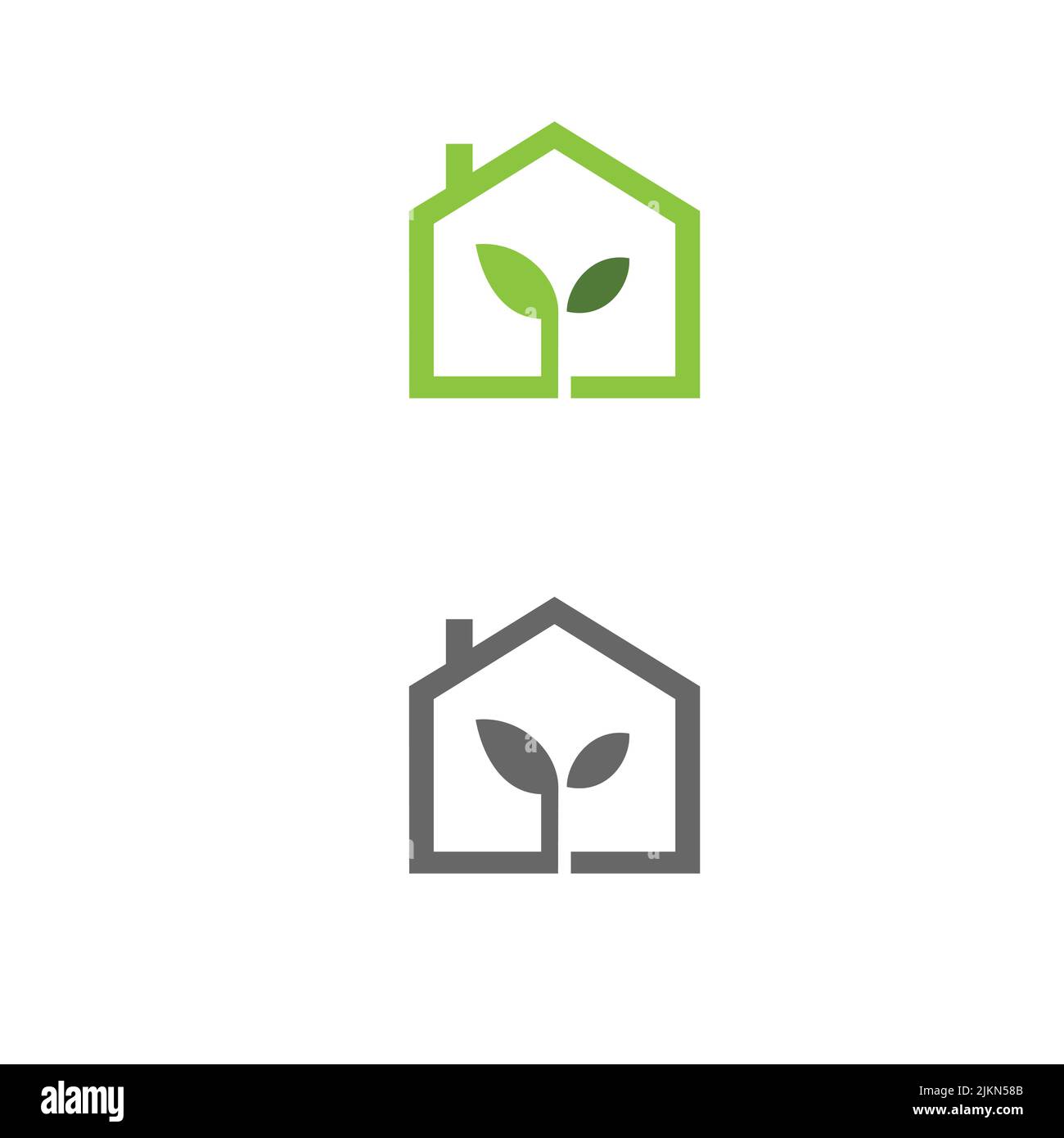 Two examples of company or brand logos of green and gray homes on a ...