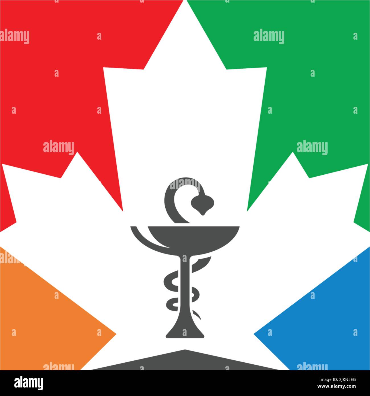 A medical symbol in a colorful square with a maple leaf isolated on a ...