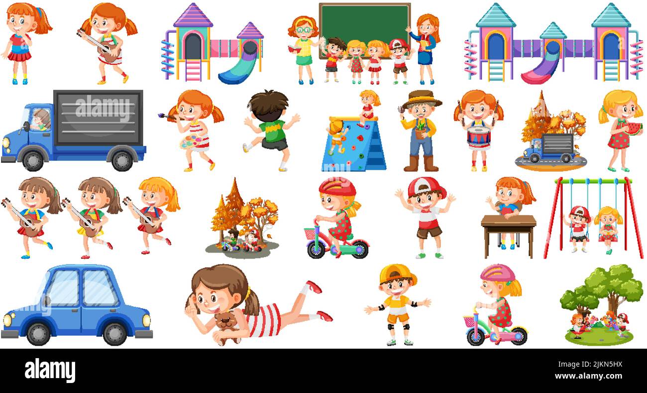 Set of children doing different activities illustration Stock Vector ...