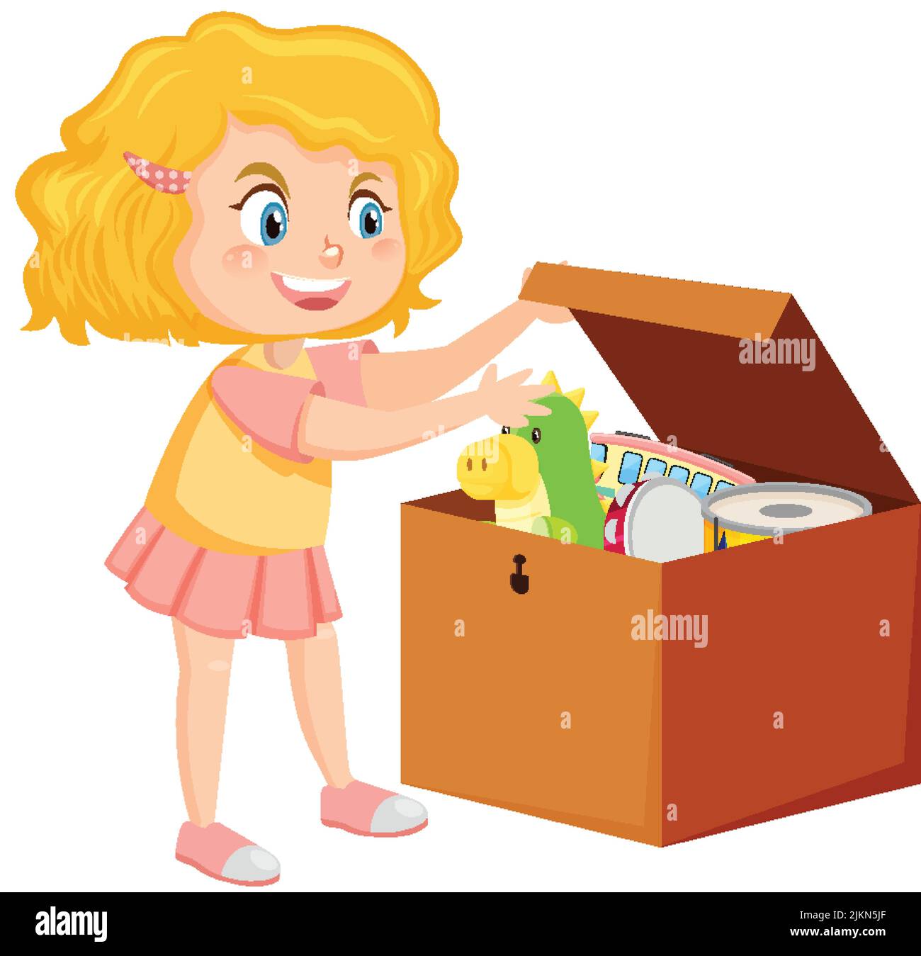 A girl putting her toy into the box illustration Stock Vector Image ...