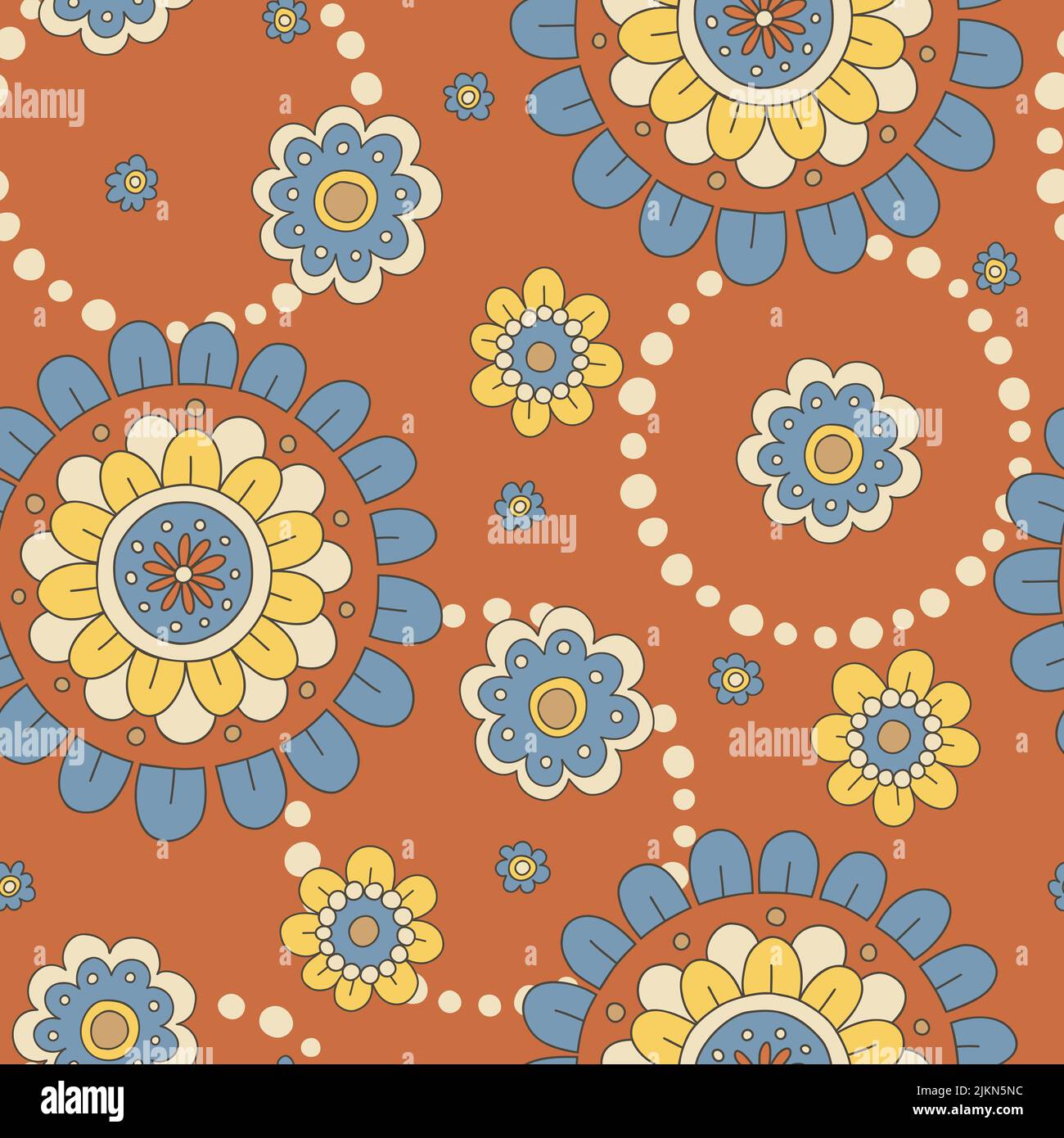 Colorful Large Scale Hand-Drawn Floral Vector Seamless Pattern. Retro ...