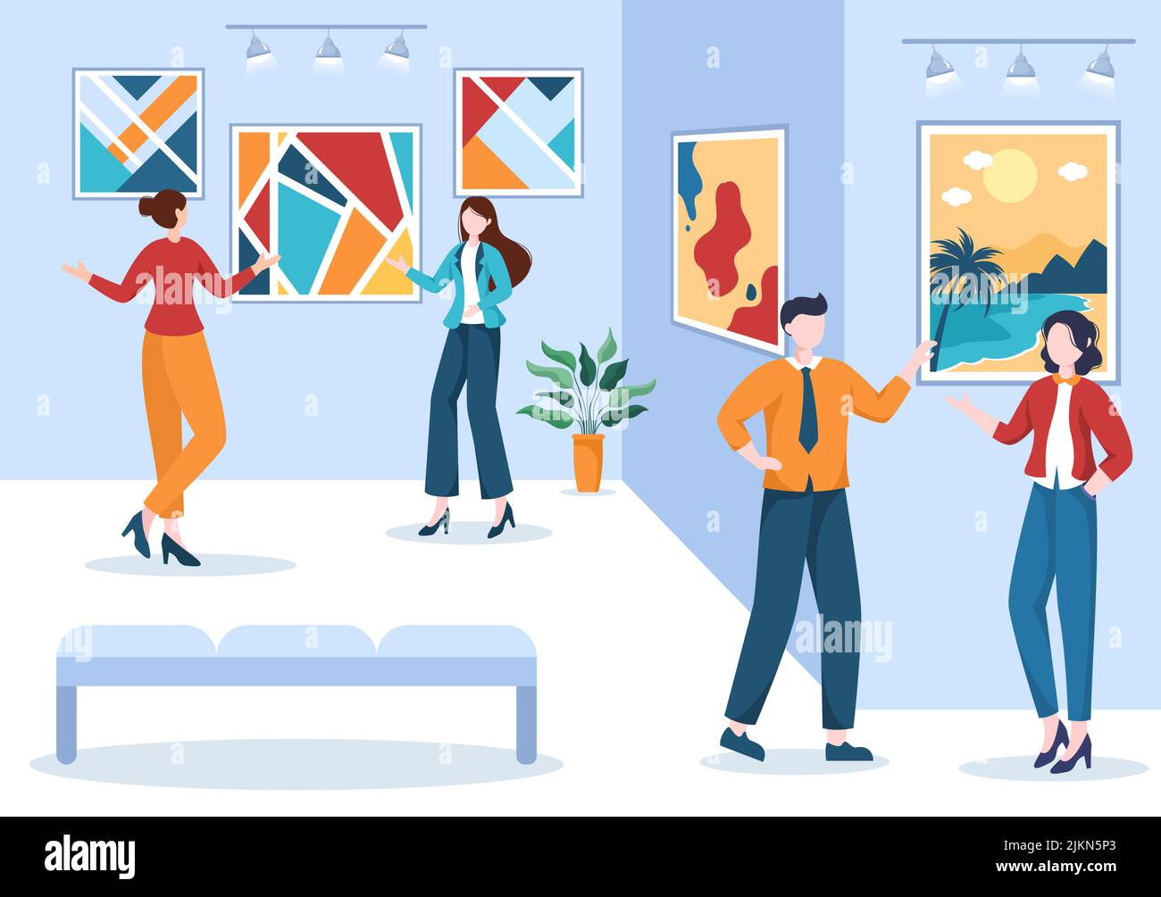 Art Gallery Museum Cartoon Illustration with Exhibition, Culture ...