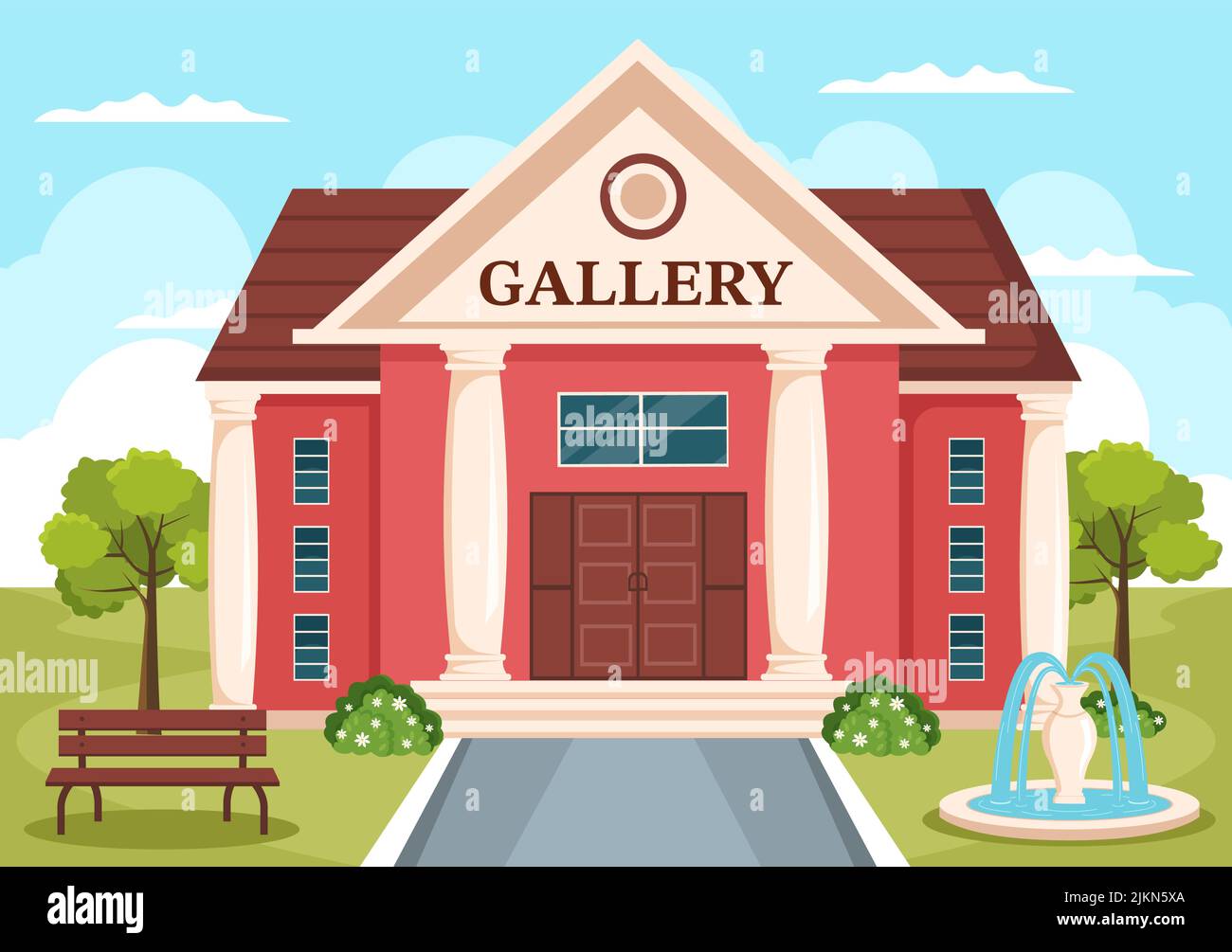 Art Gallery Museum Building Cartoon Illustration with Exhibition ...