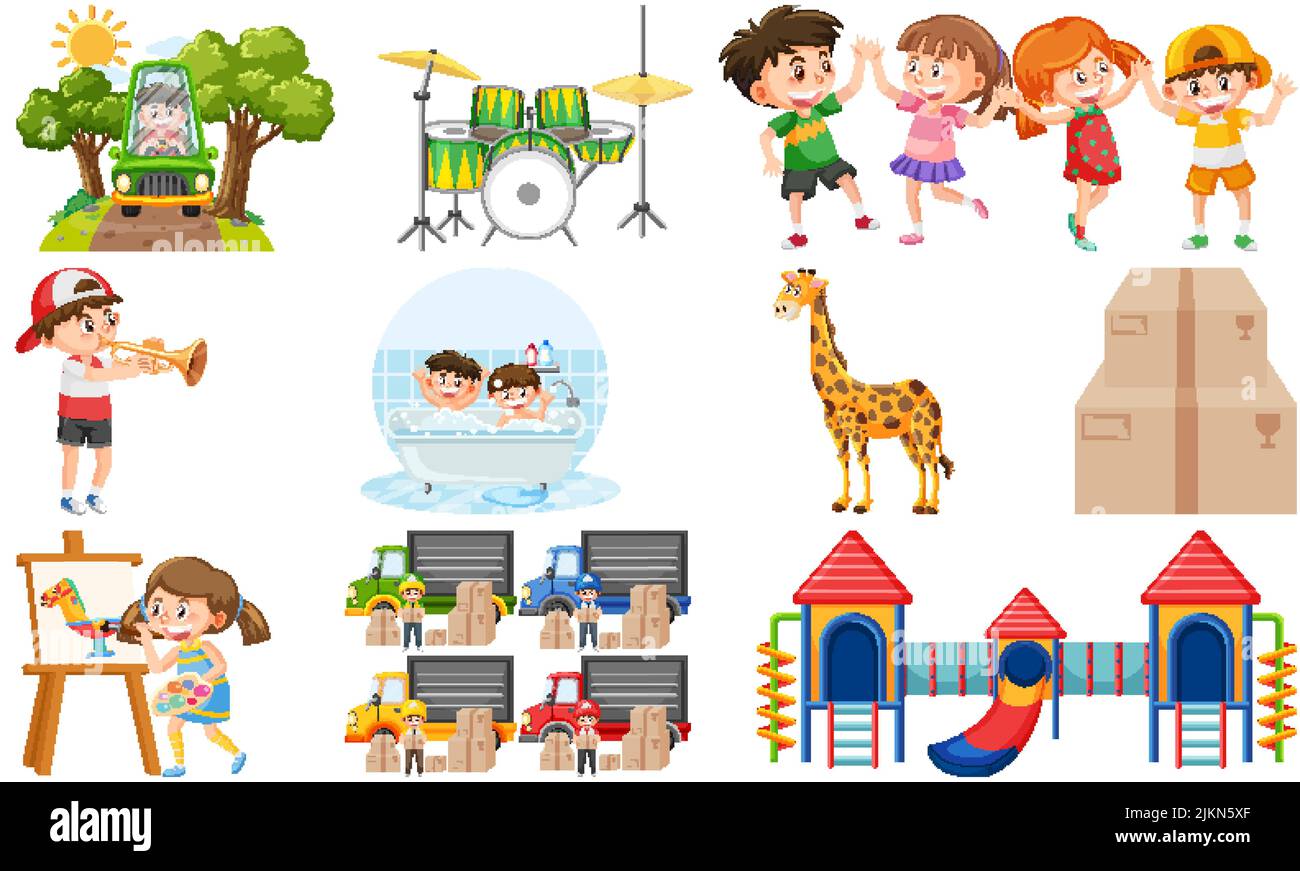 Set of cute kids and objects illustration Stock Vector Image & Art - Alamy