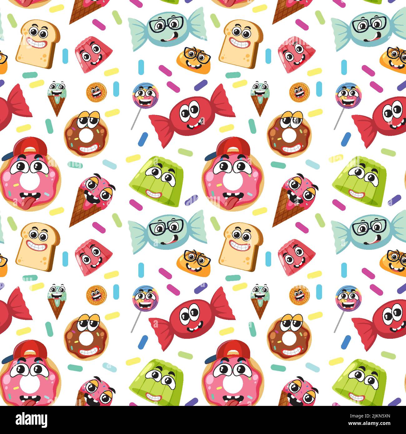 Seamless pattern with cute food cartoon character illustration Stock ...