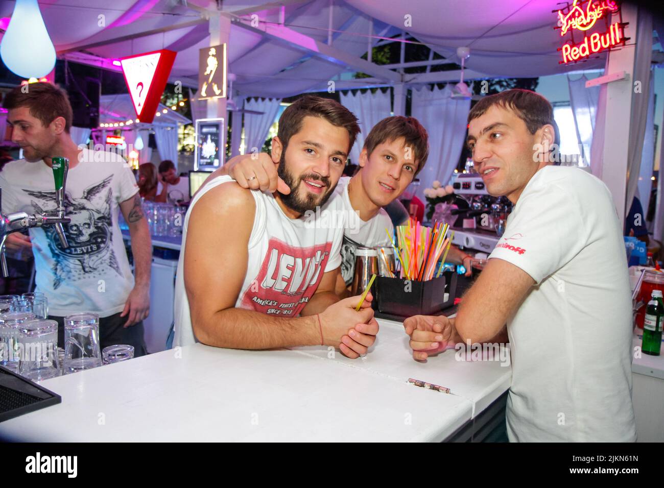 Odessa, Ukraine June 21, 2013: Barman at work in luxury nightclub ...