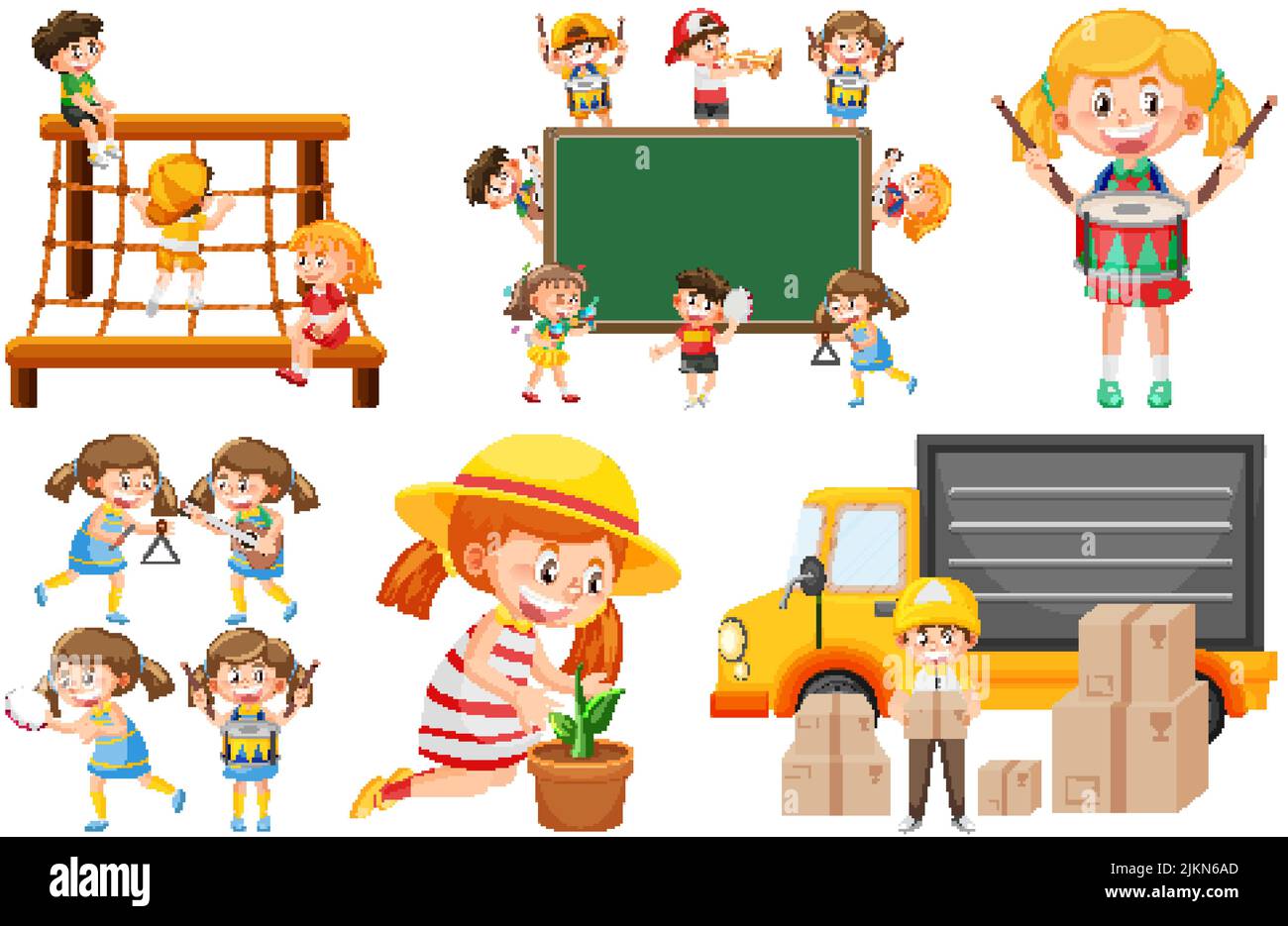 Set of children doing different activities illustration Stock Vector ...