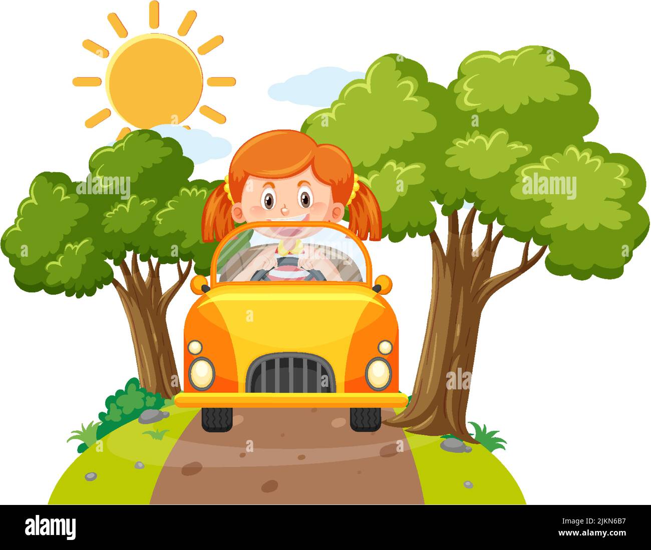 Cute girl driving car cartoon illustration Stock Vector Image & Art - Alamy
