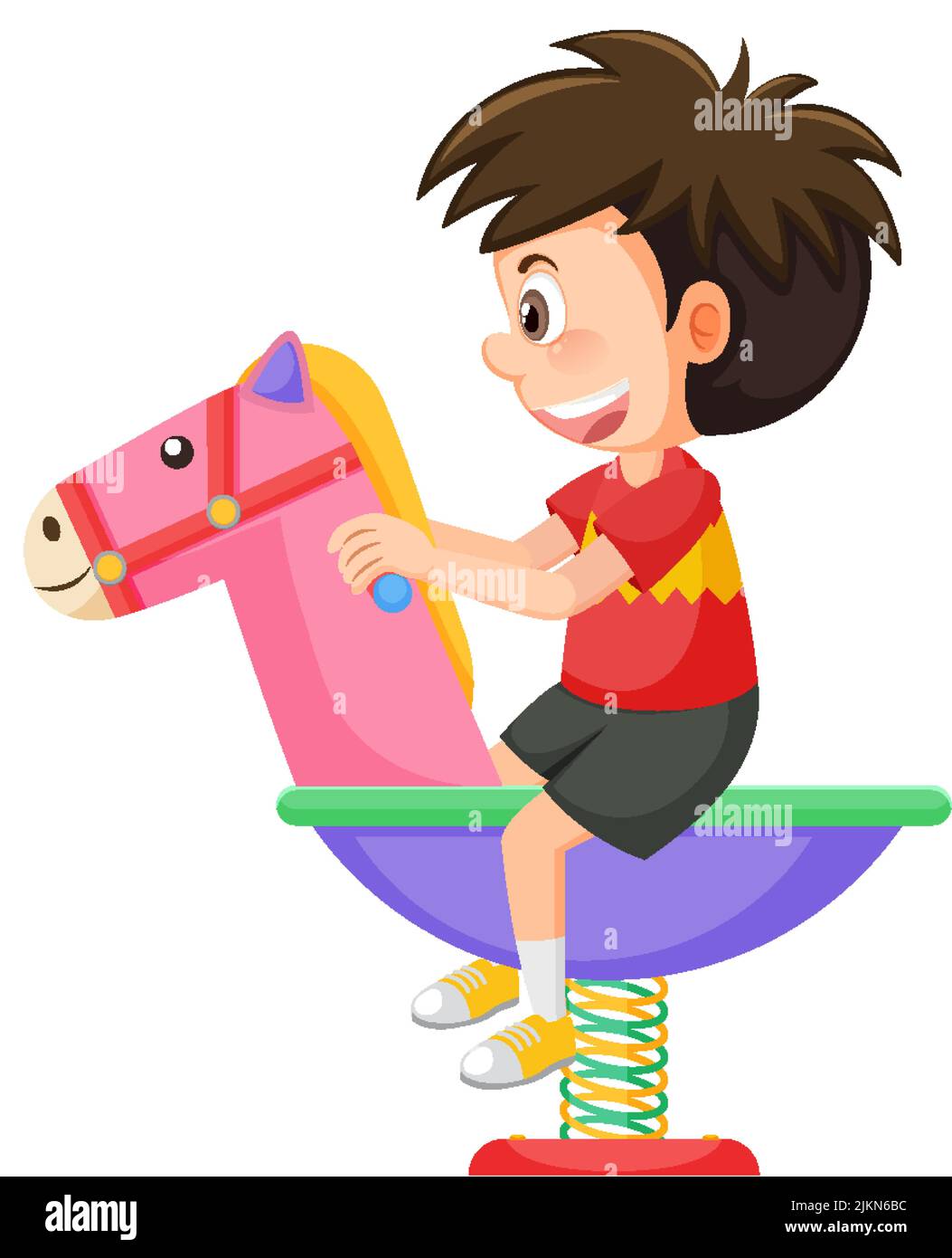 Cartoon boy riding on spring rocking horse illustration Stock Vector ...