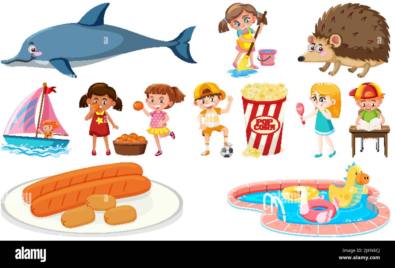 Set of different cute kids and objects illustration Stock Vector Image ...