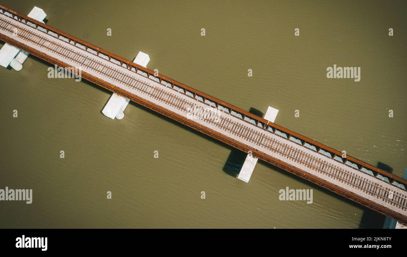 An aerial view of a railroad bridge over the lake Houston Stock Photo ...