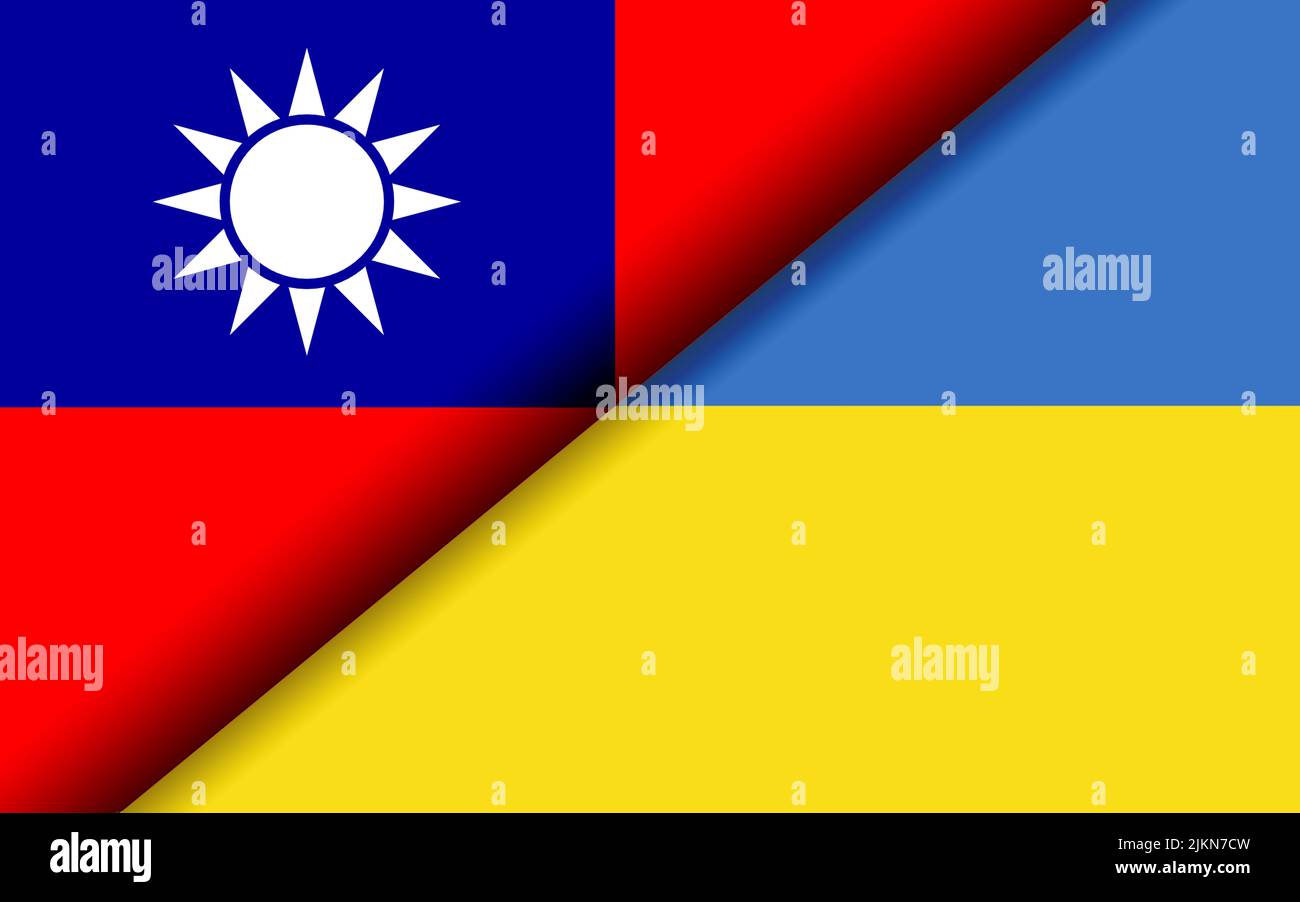Flags of Taiwan and Ukraine divided diagonally. 3D rendering Stock ...