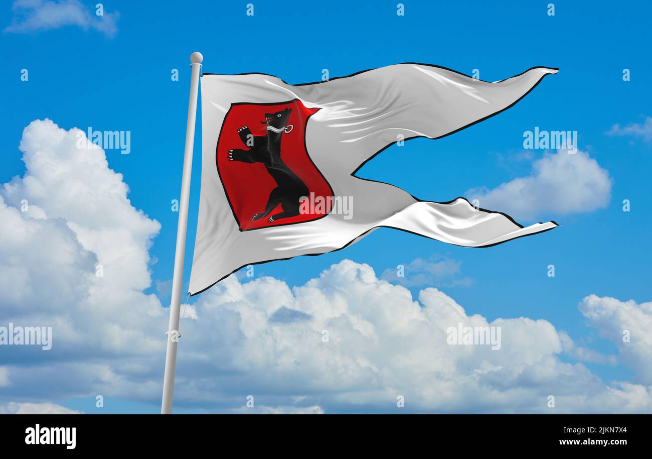 official flag of Samogitia lithuania at cloudy sky background on sunset ...