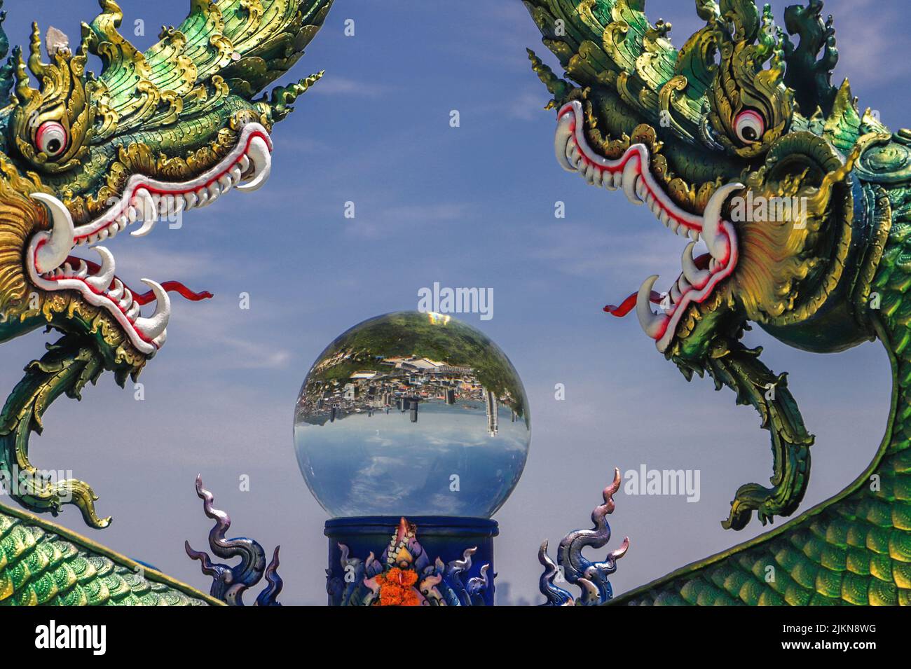 A crystal ball at the Heaven and Hell temple or Wat Saen Suk in ...