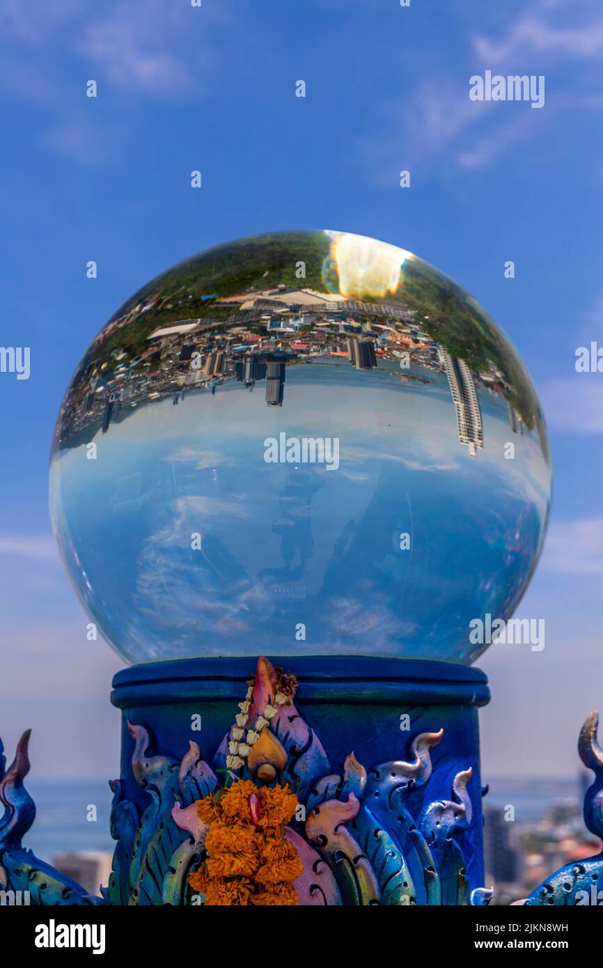 A crystal ball at the Heaven and Hell temple or Wat Saen Suk in ...