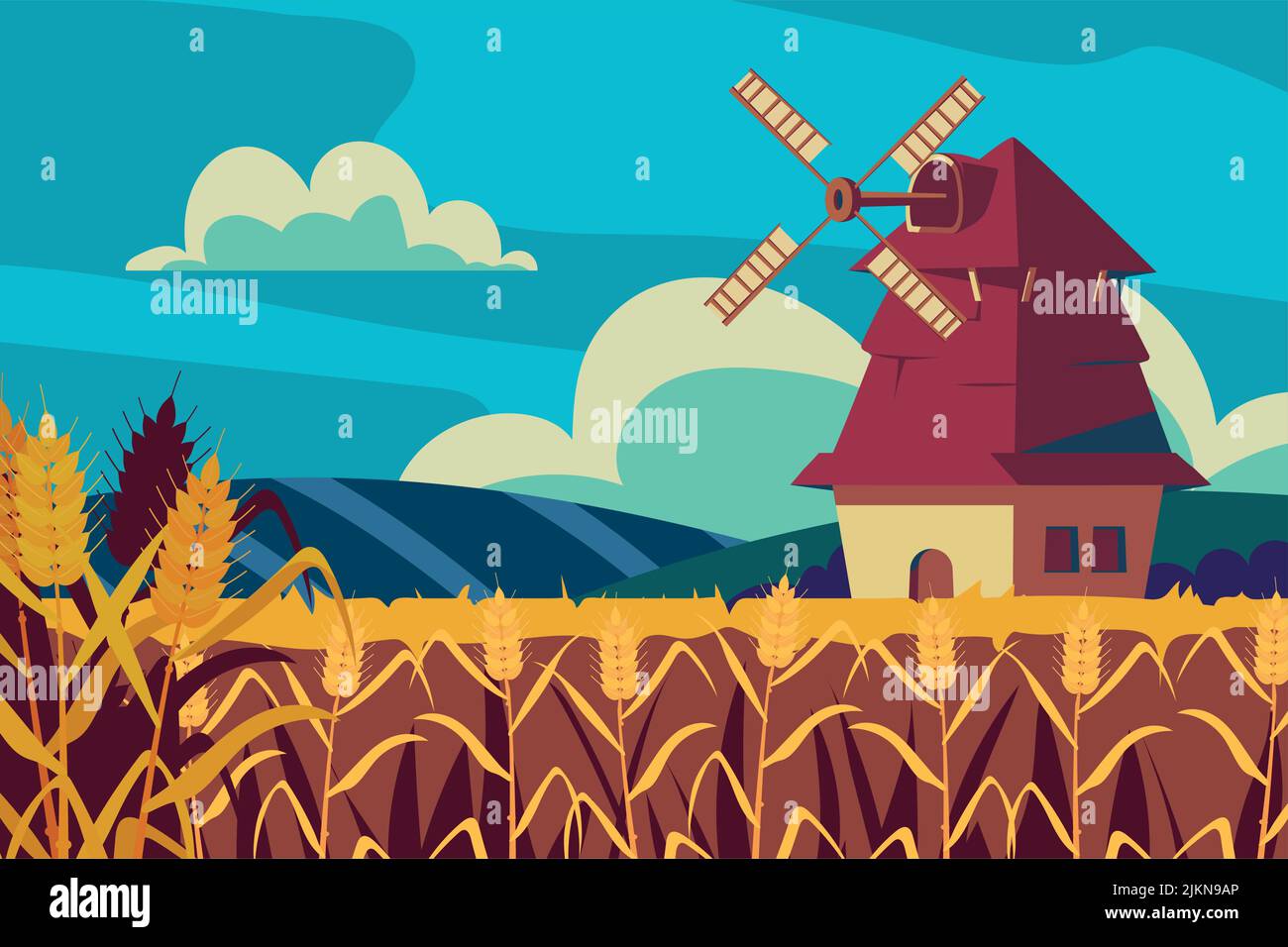 wheat field with mill Stock Vector Image & Art - Alamy