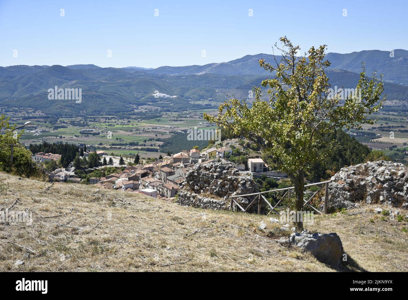 A scenic view of a village seen through the hill in Viggiano, Italy ...