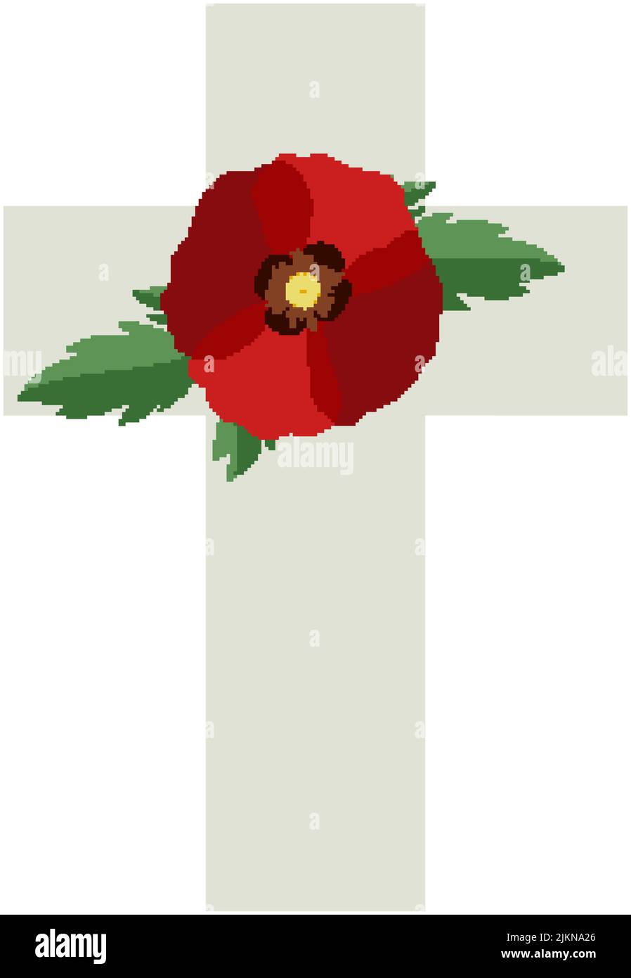Poppy flowers on cross gravestone for remembrance day icon illustration ...
