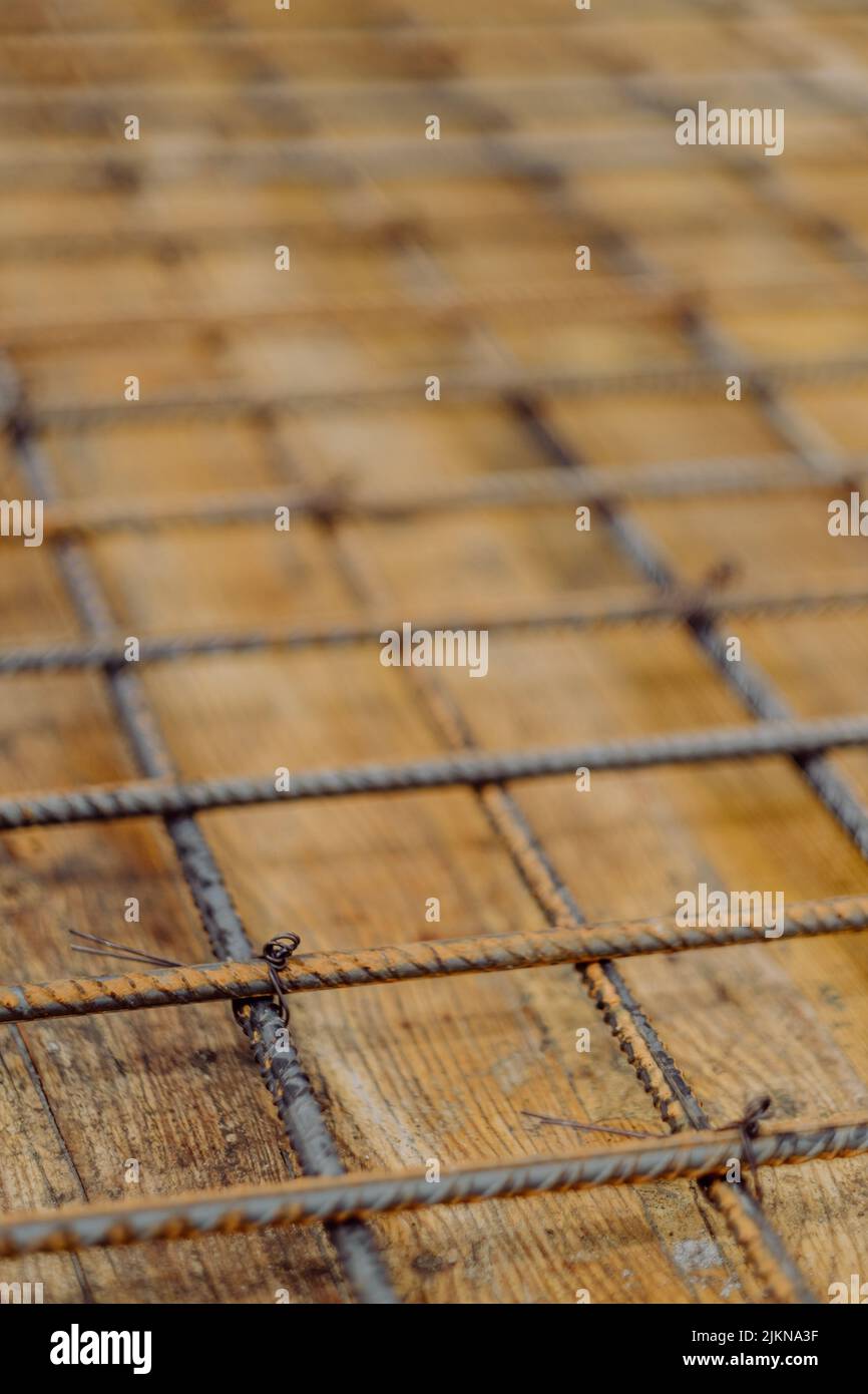 A vertical shot of a rusty concrete reinforcement steel bars Stock ...