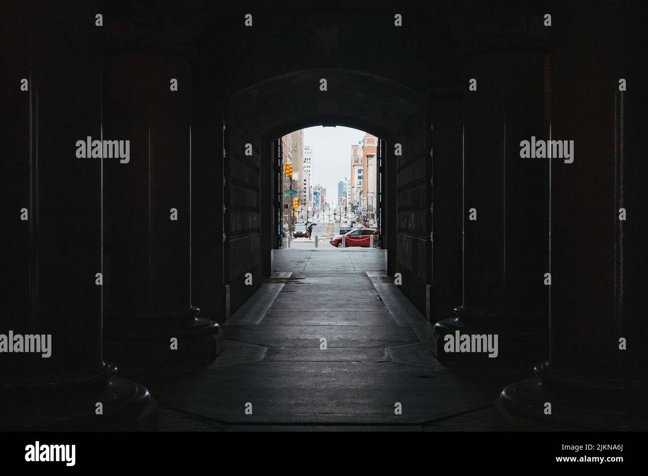 Looking through one of the pedestrian tunnels in the grounds of the ...