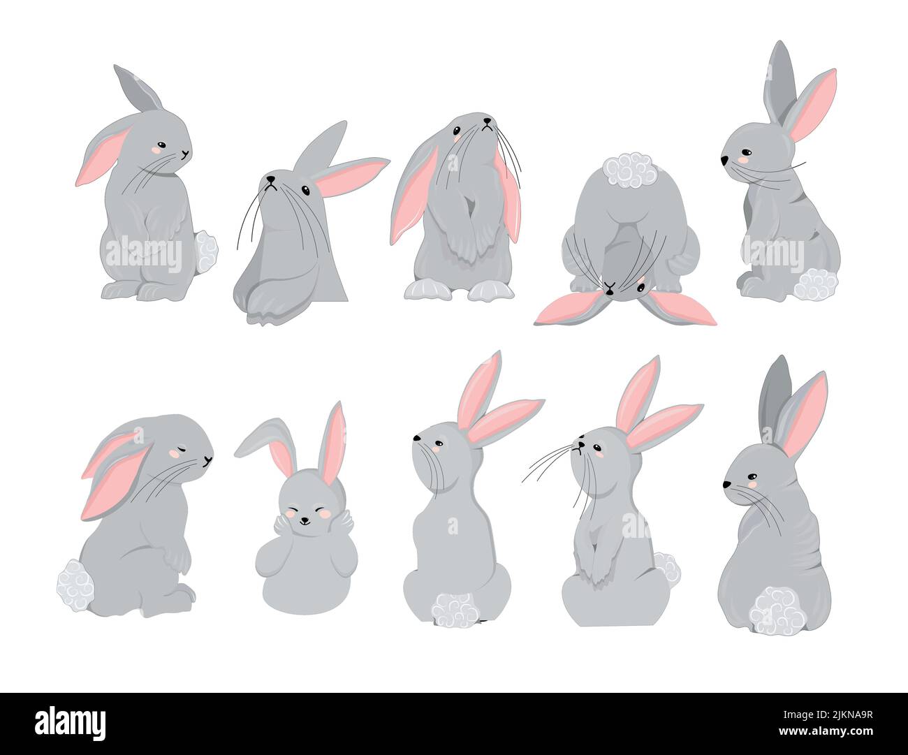 Rabbits character set. Symbol of 2023. Year of the rabbit. Cute hare ...