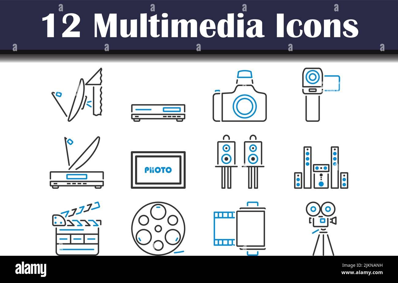 Multimedia Icon Set. Editable Bold Outline With Color Fill Design ...