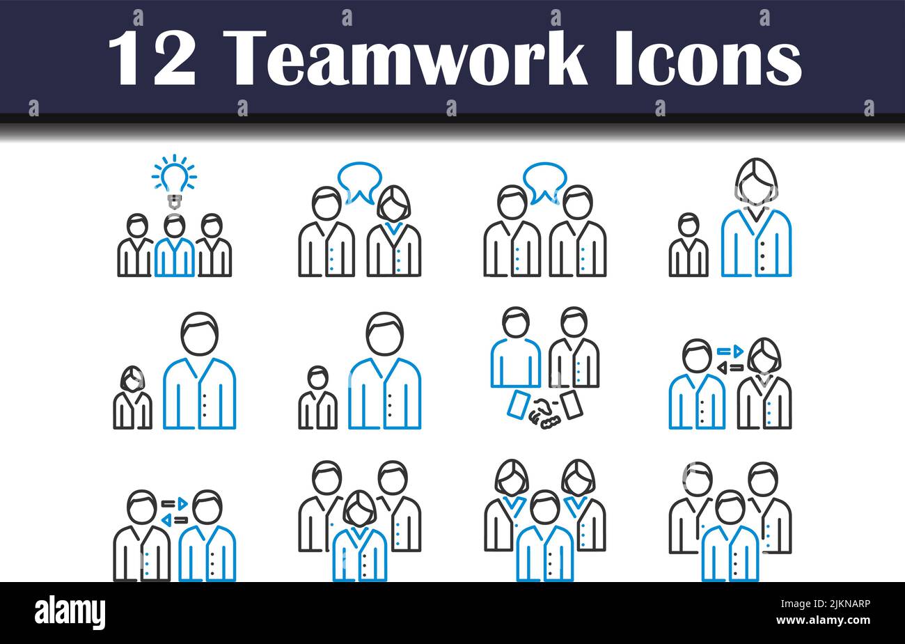 Teamwork Icon Set. Editable Bold Outline With Color Fill Design. Vector ...