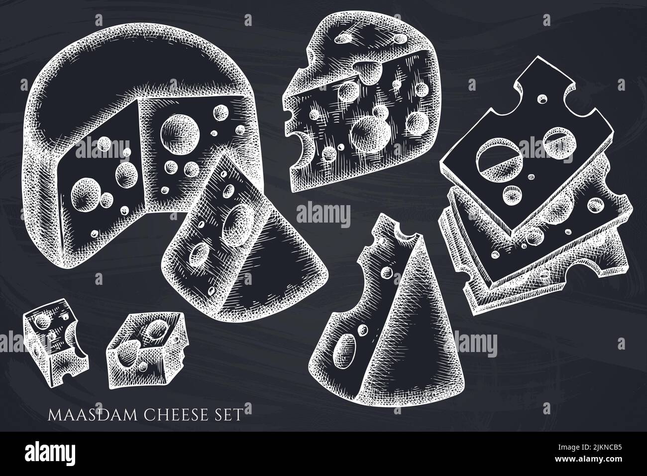 Cheese hand drawn vector illustrations collection. Chalk maasdam Stock ...
