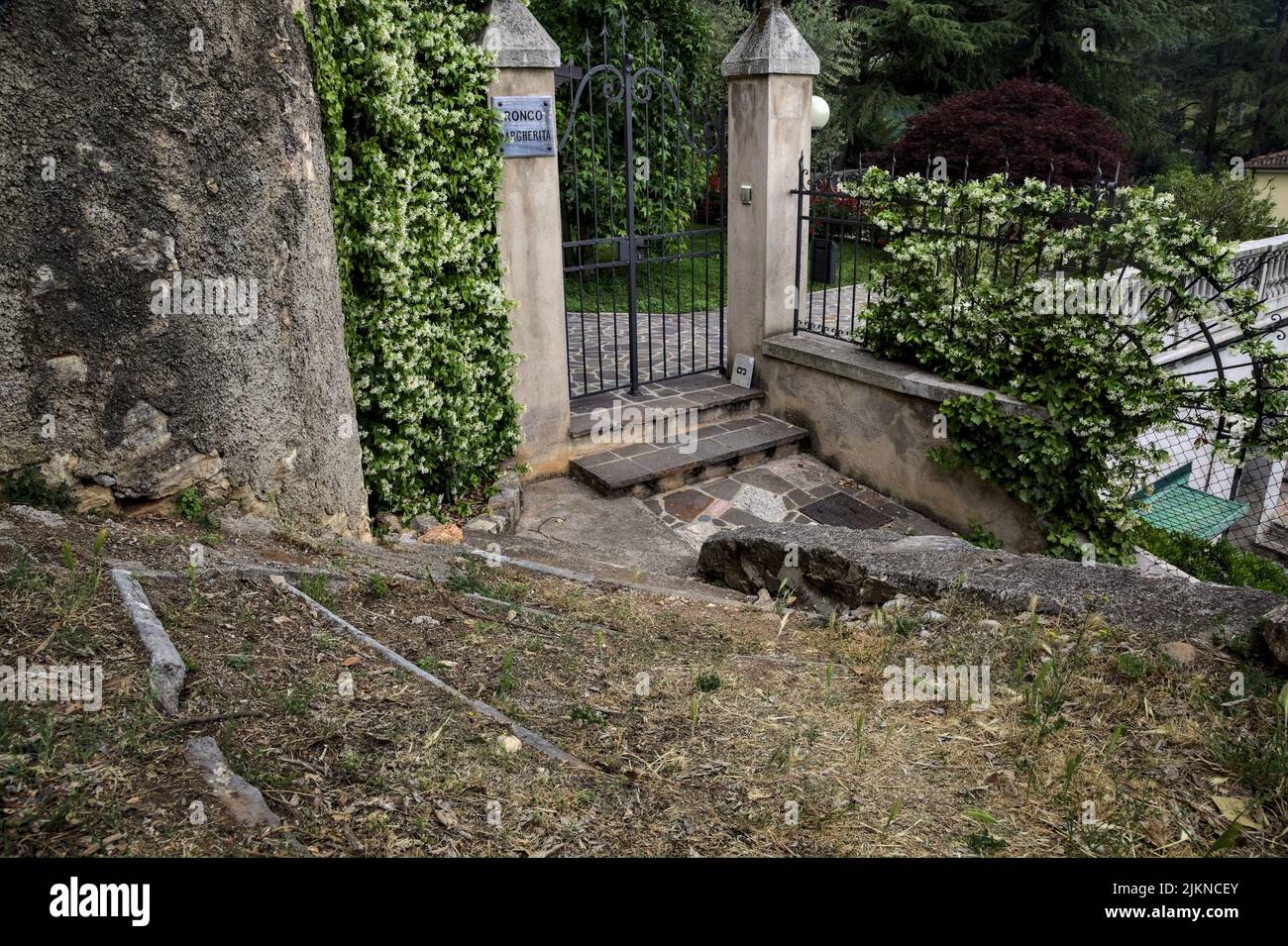 Gate with columns on a staircase Stock Photo - Alamy