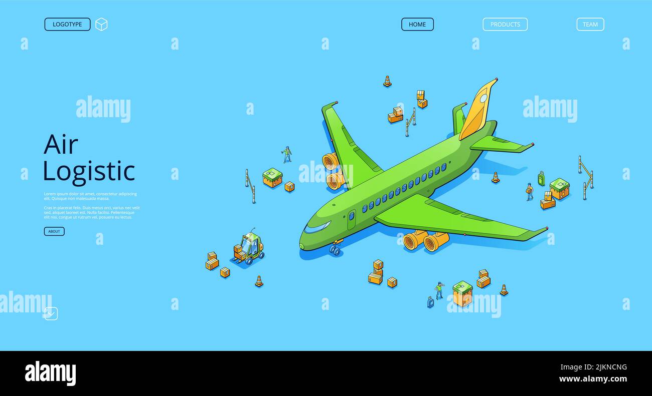 Air logistics isometric landing page. Airplane transport global ...