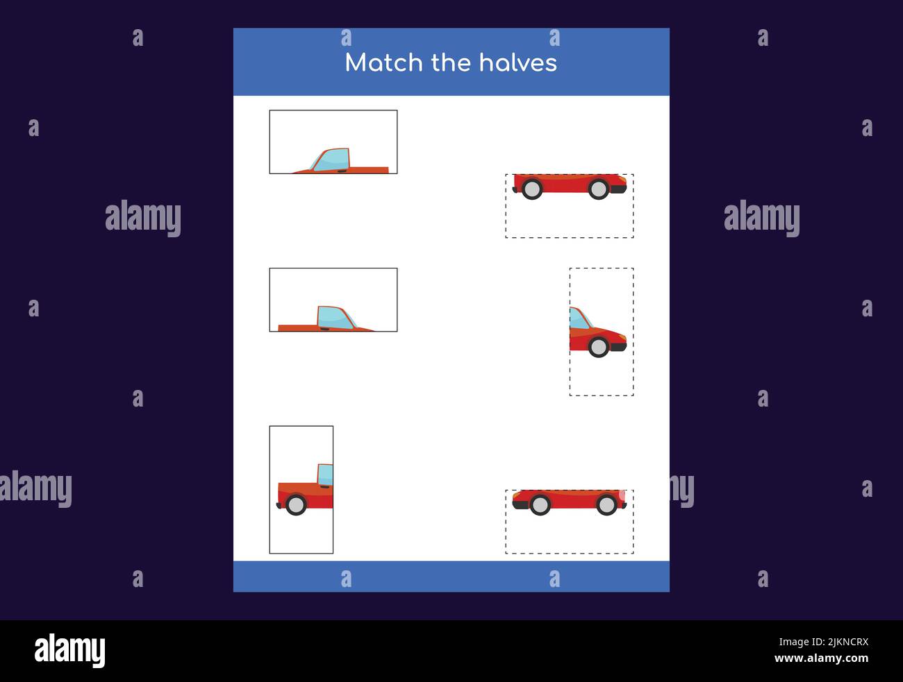 Matching game. Match halves of objects. Educational game for children ...