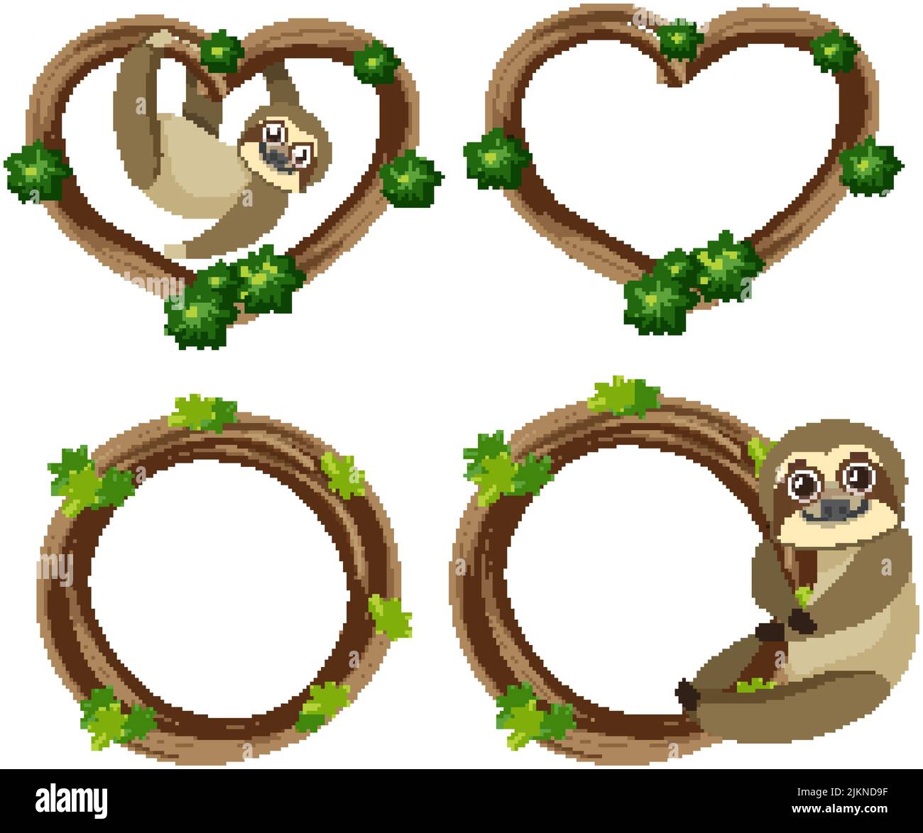 Set of liana frames and sloth illustration Stock Vector Image & Art - Alamy