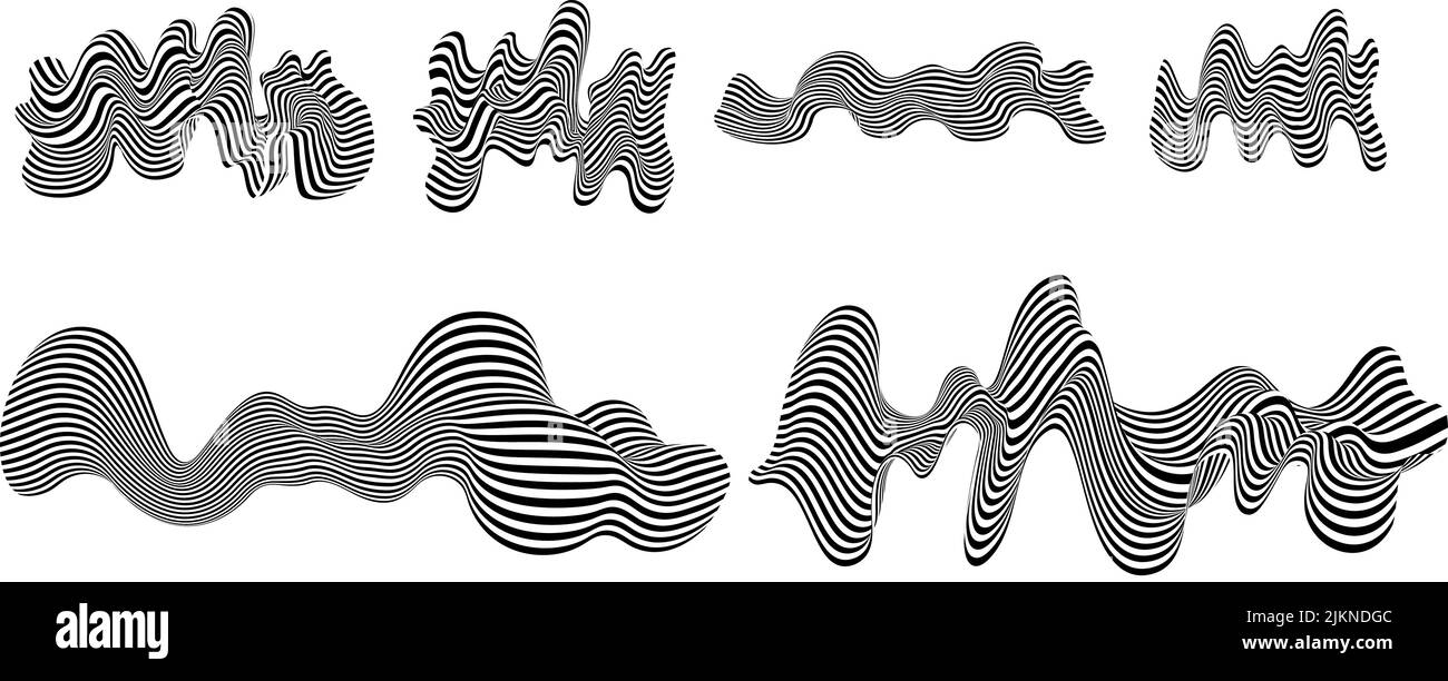 Abstract black and white stripes set. Liquify Wave Line Stock Vector ...