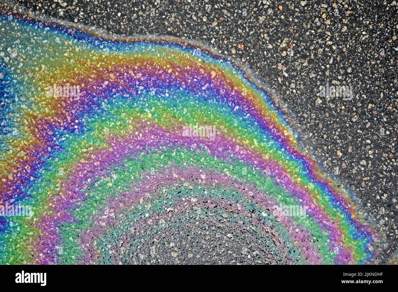 abstract large benzine spot on asphalt closeup, environment pollution ...