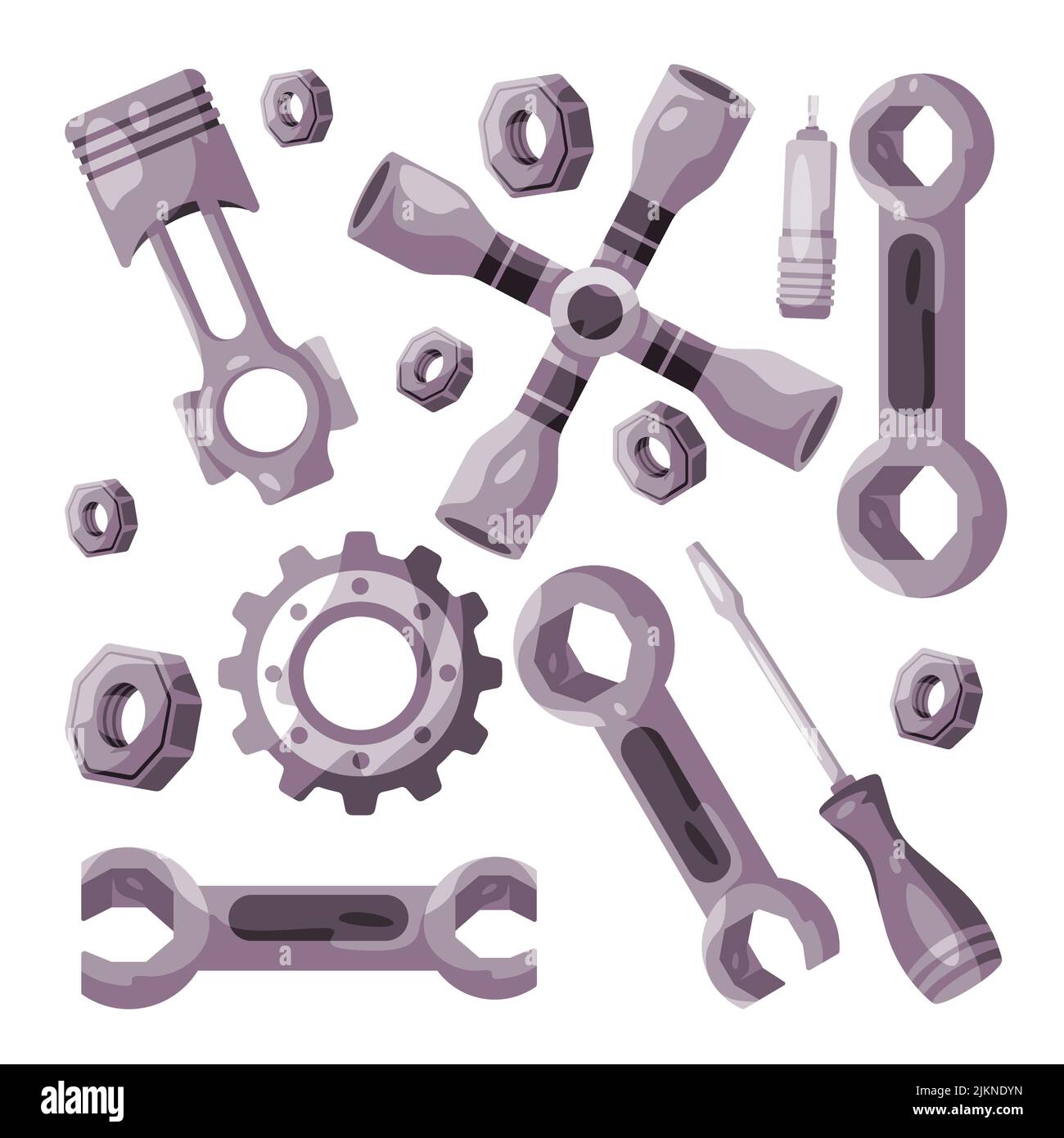 Garage maintenance symbol set of wrench screw bolt nut mechanical ...