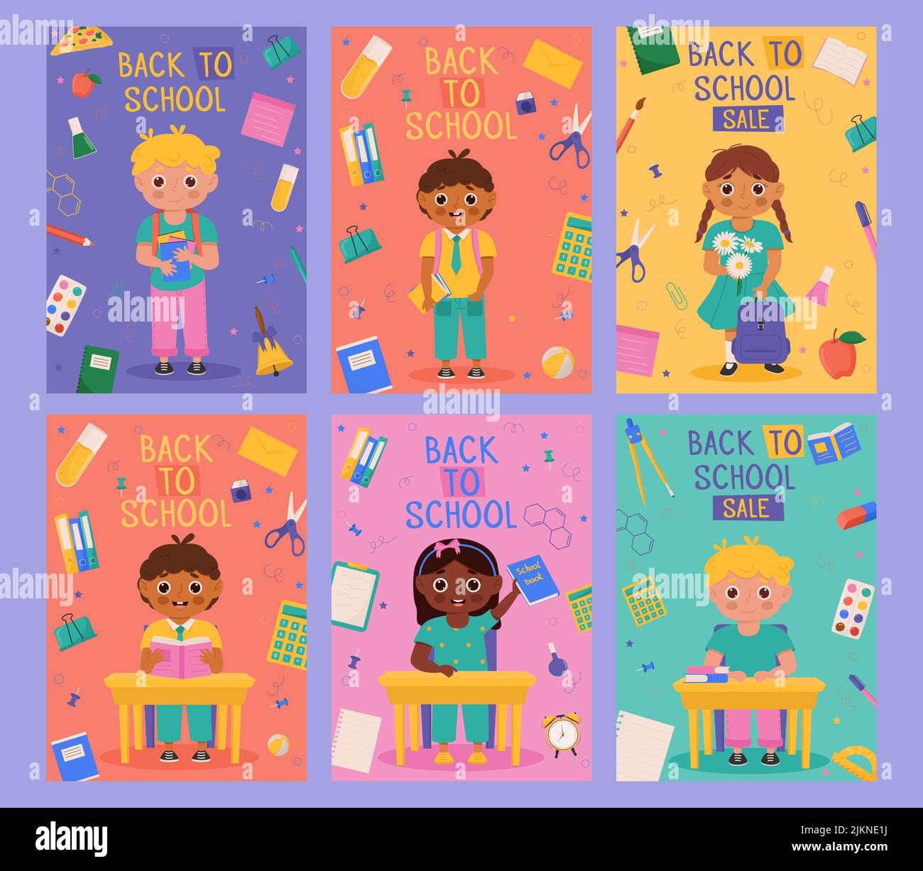Set of Back to school banner design with colorful funny school ...