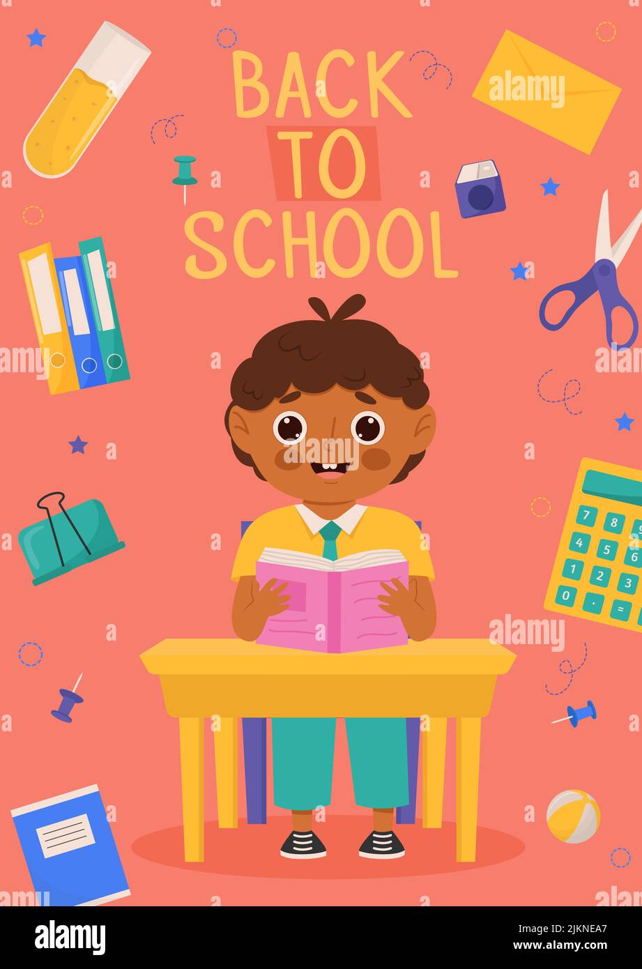 Back to school banner design with colorful funny school character ...