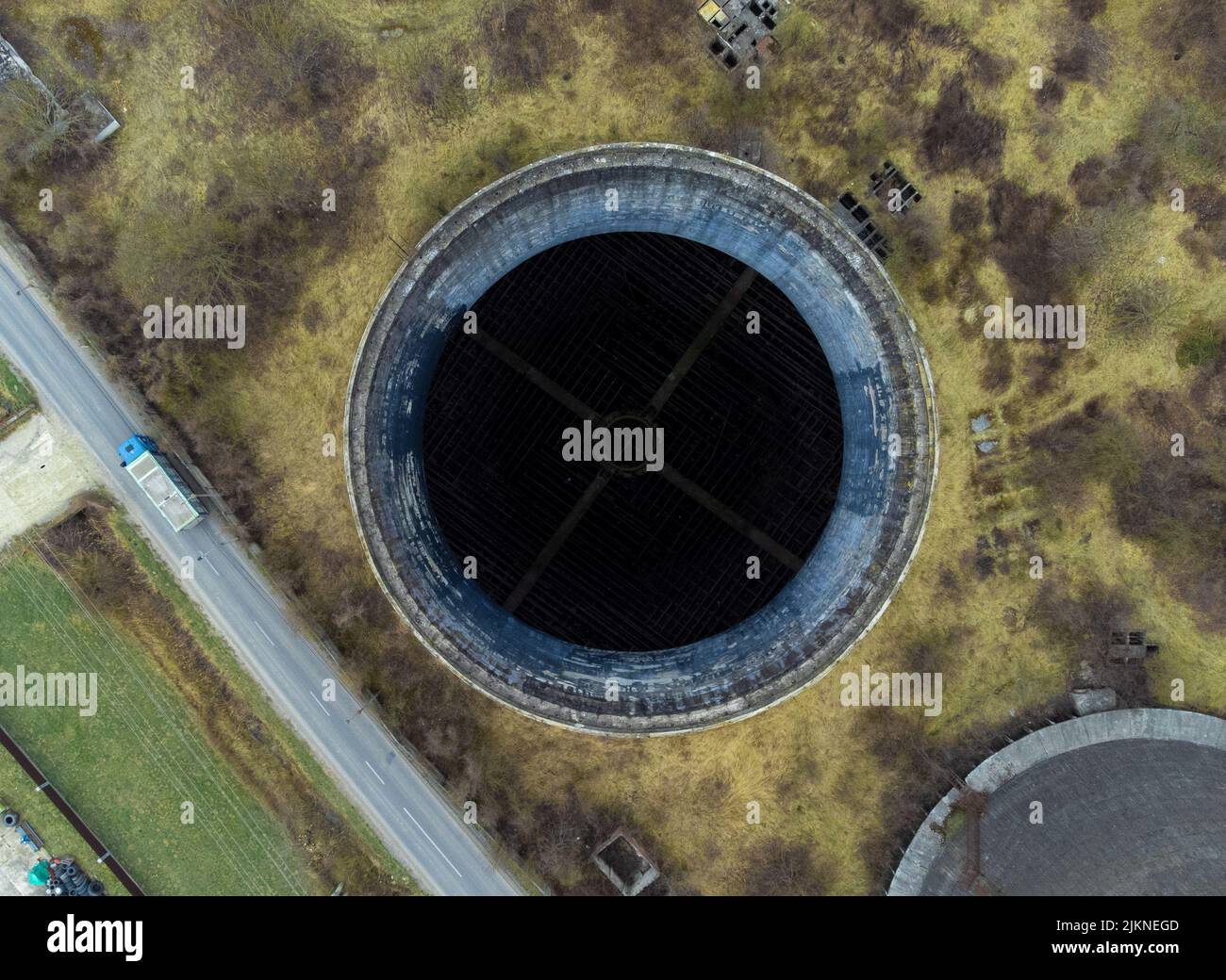 an aerial view of a factory cooling tower Stock Photo - Alamy