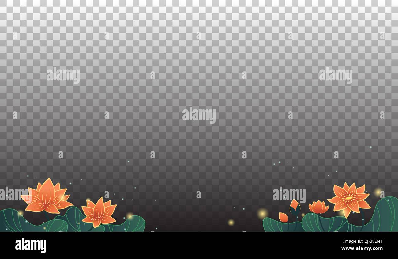 Traditional asian style illustration. Blossom pond flowers. Transparen ...