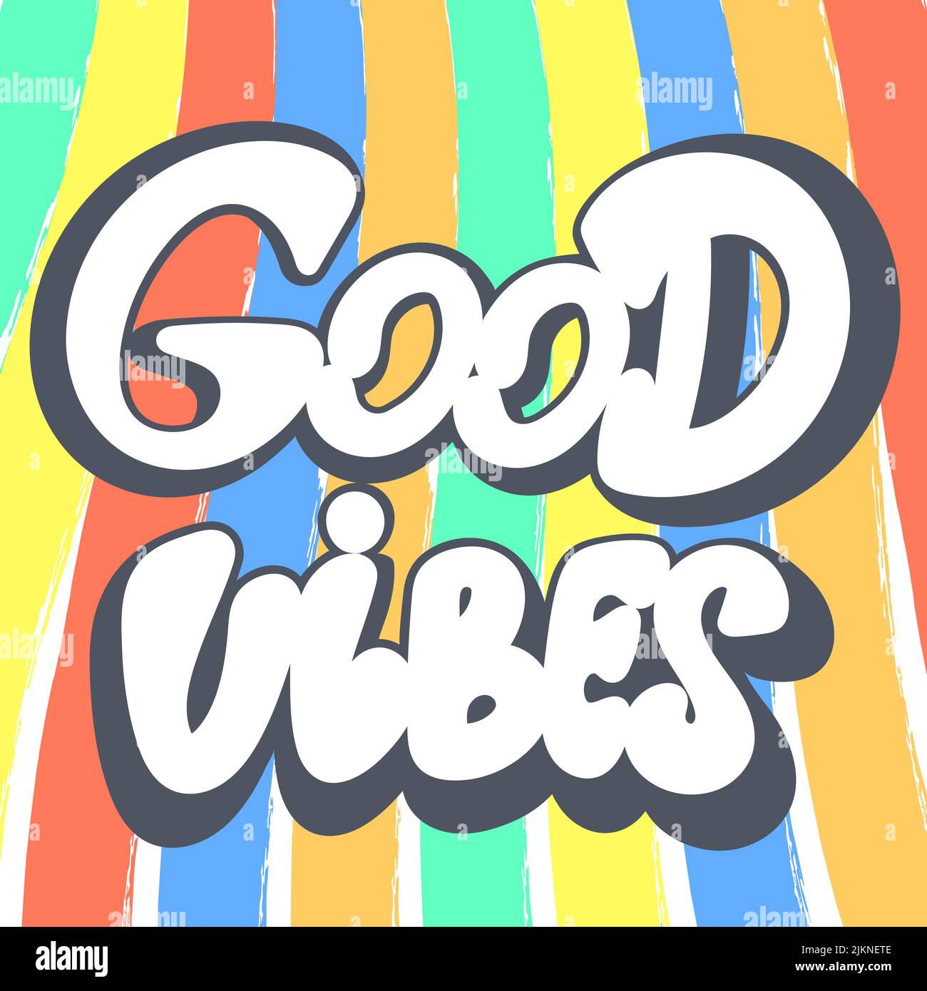 Good vibes hippie poster. Banner hand lettering on background of multi ...