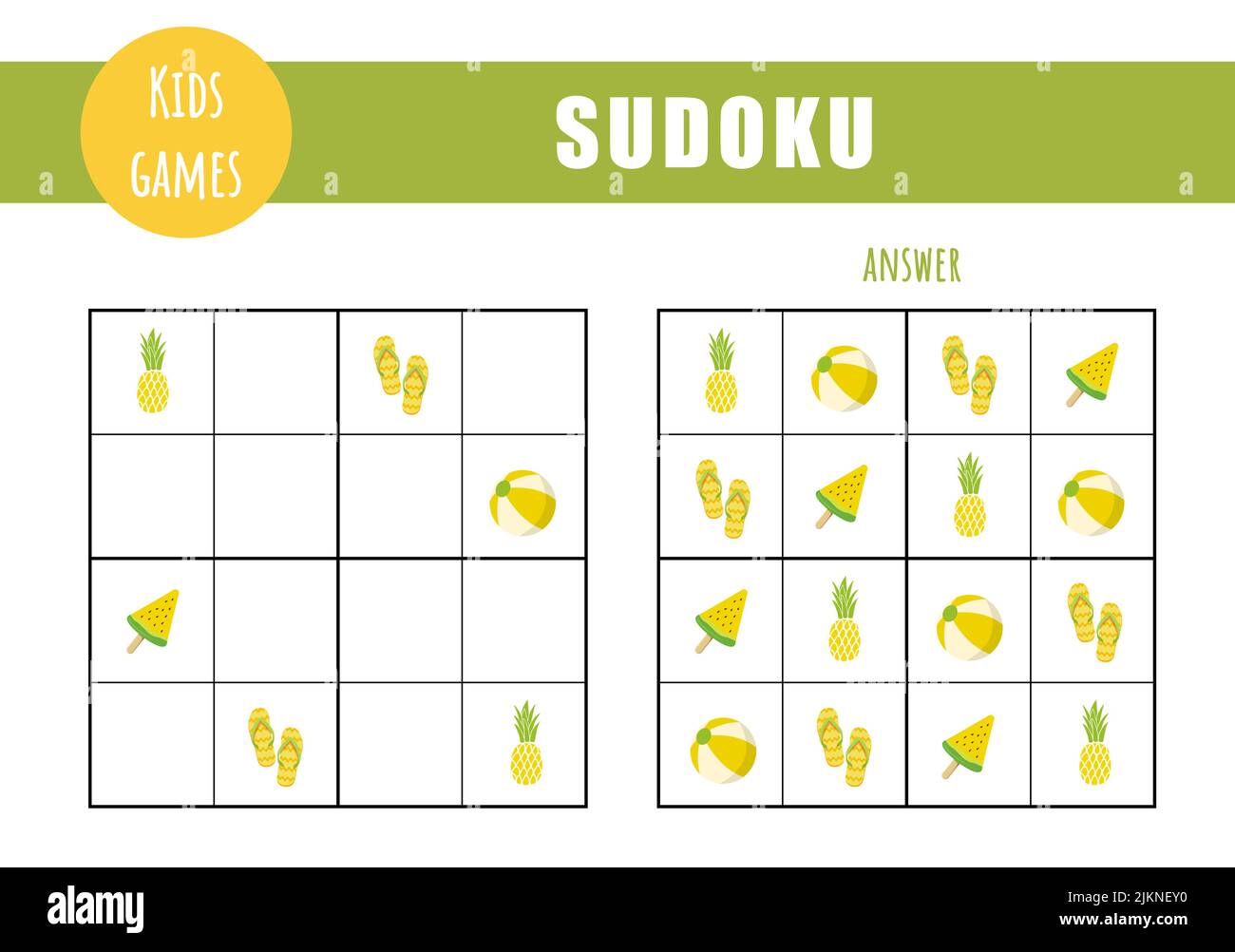 Sudoku for kids. Children activity sheet. Puzzle game with summer ...