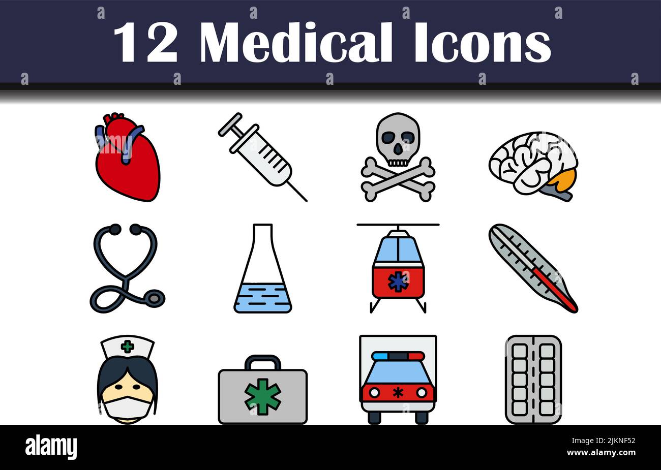 Medical Icon Set. Editable Bold Outline With Color Fill Design. Vector ...