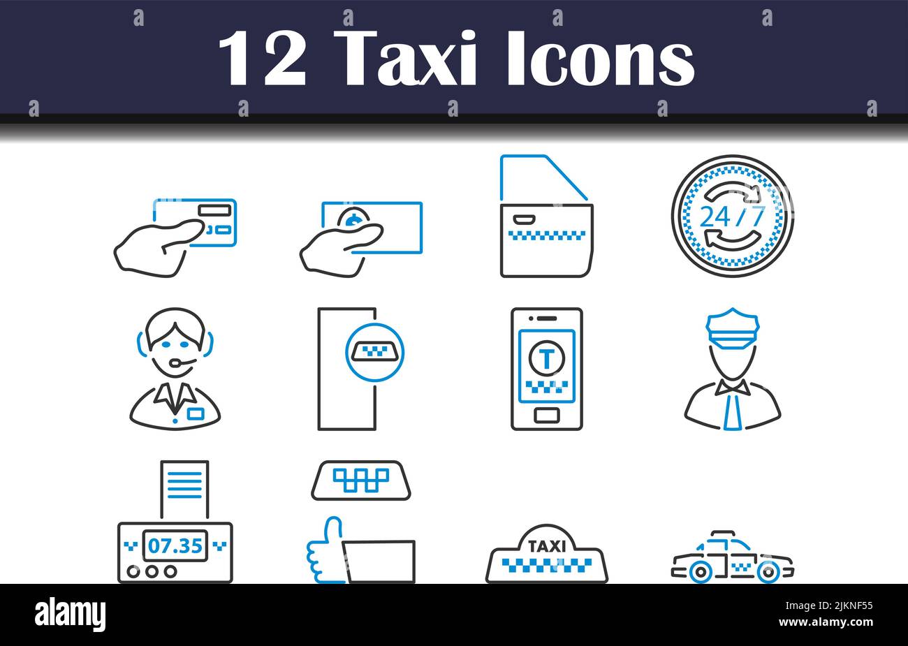 Taxi Icon Set. Editable Bold Outline With Color Fill Design. Vector ...