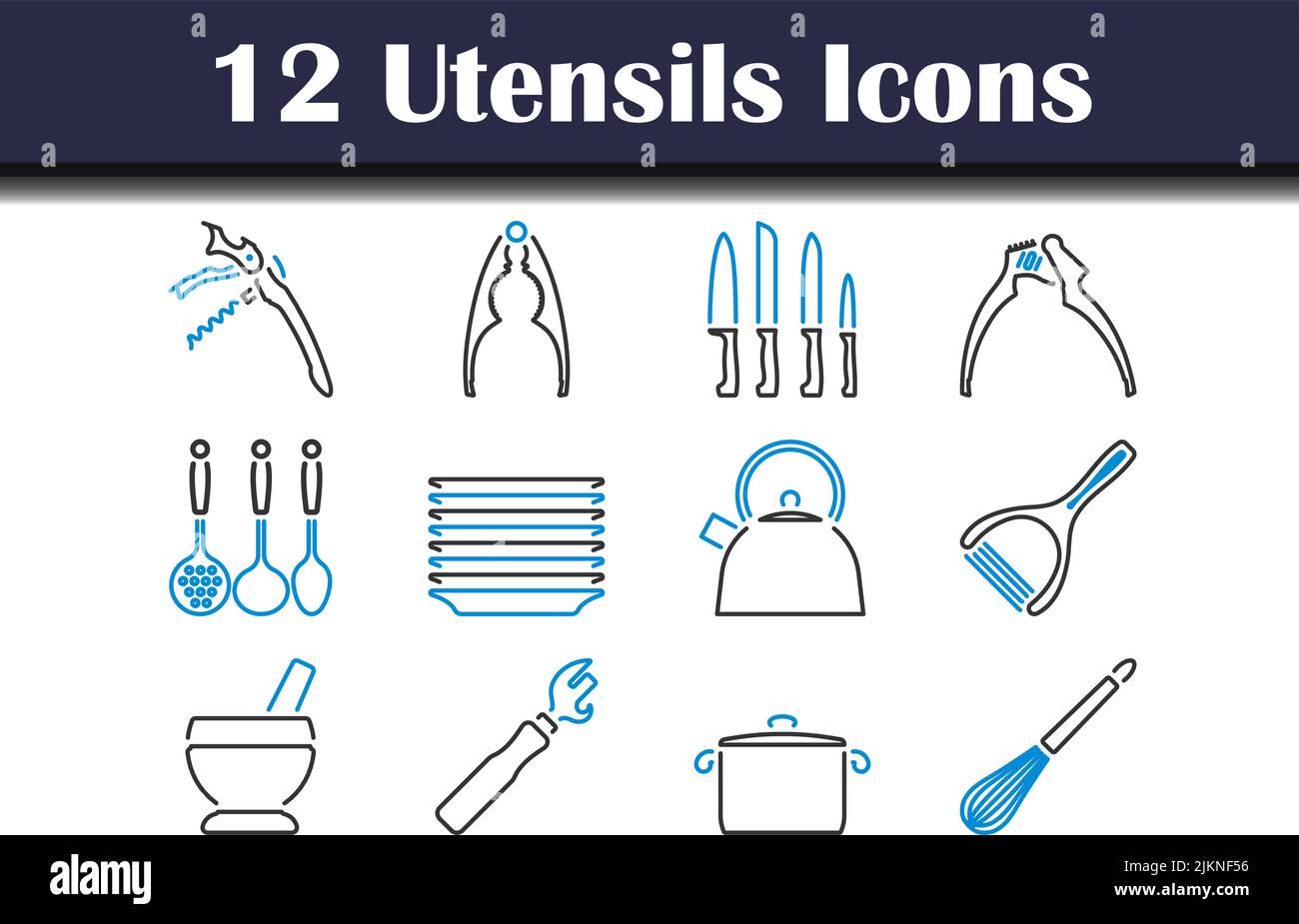 Utensils Icon Set. Editable Bold Outline With Color Fill Design. Vector ...