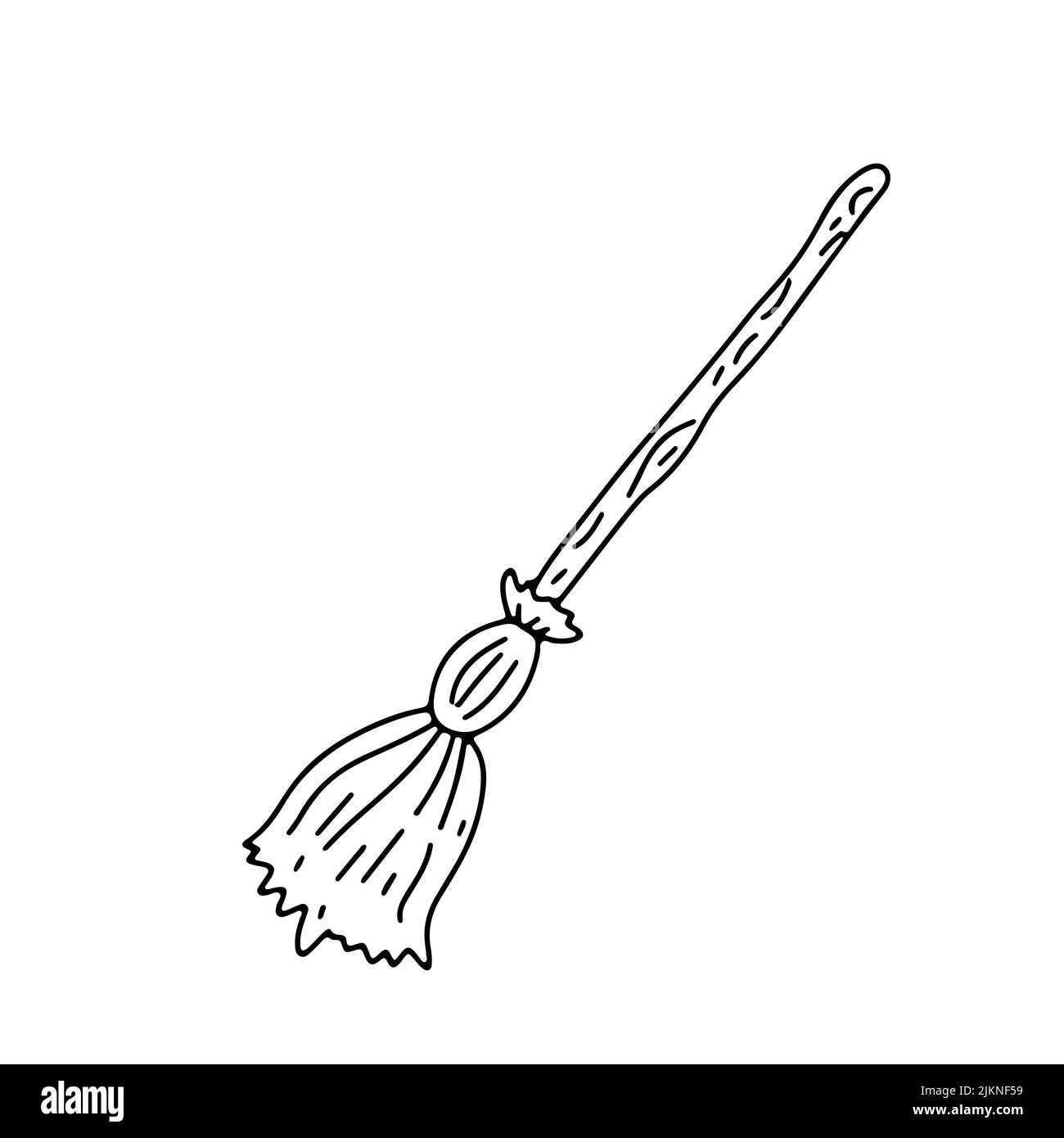 Witch broom. Hand drawn line art Halloween illustration Stock Vector ...