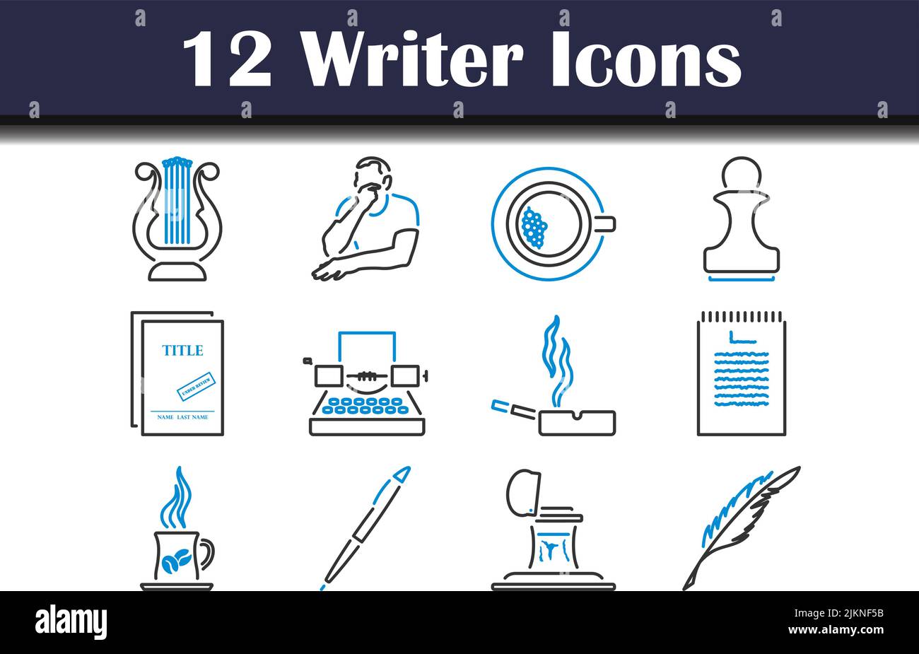 Writer Icon Set. Editable Bold Outline With Color Fill Design. Vector ...