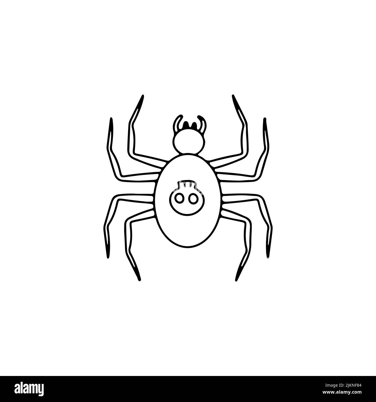 Creepy spider with skull. Hand drawn line art Halloween illustration ...